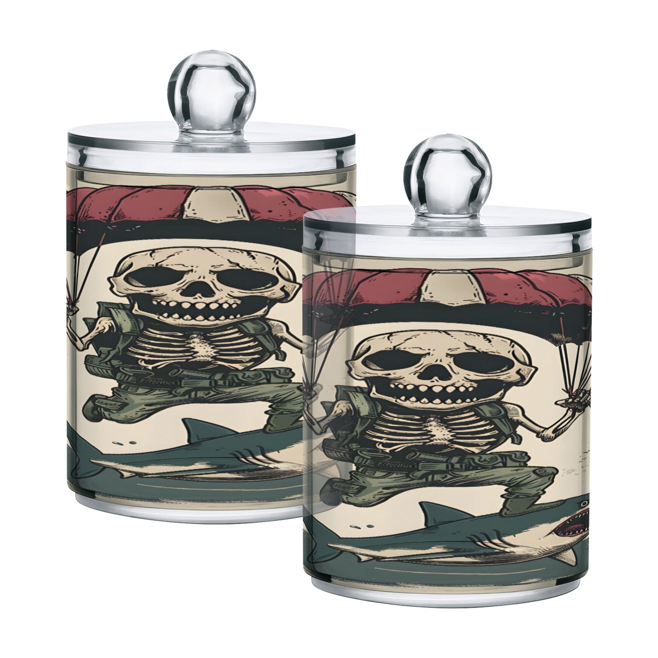 2 Pack Qtip Holder Dispenser Cartoon Skeleton Paratrooper Stepping on ...