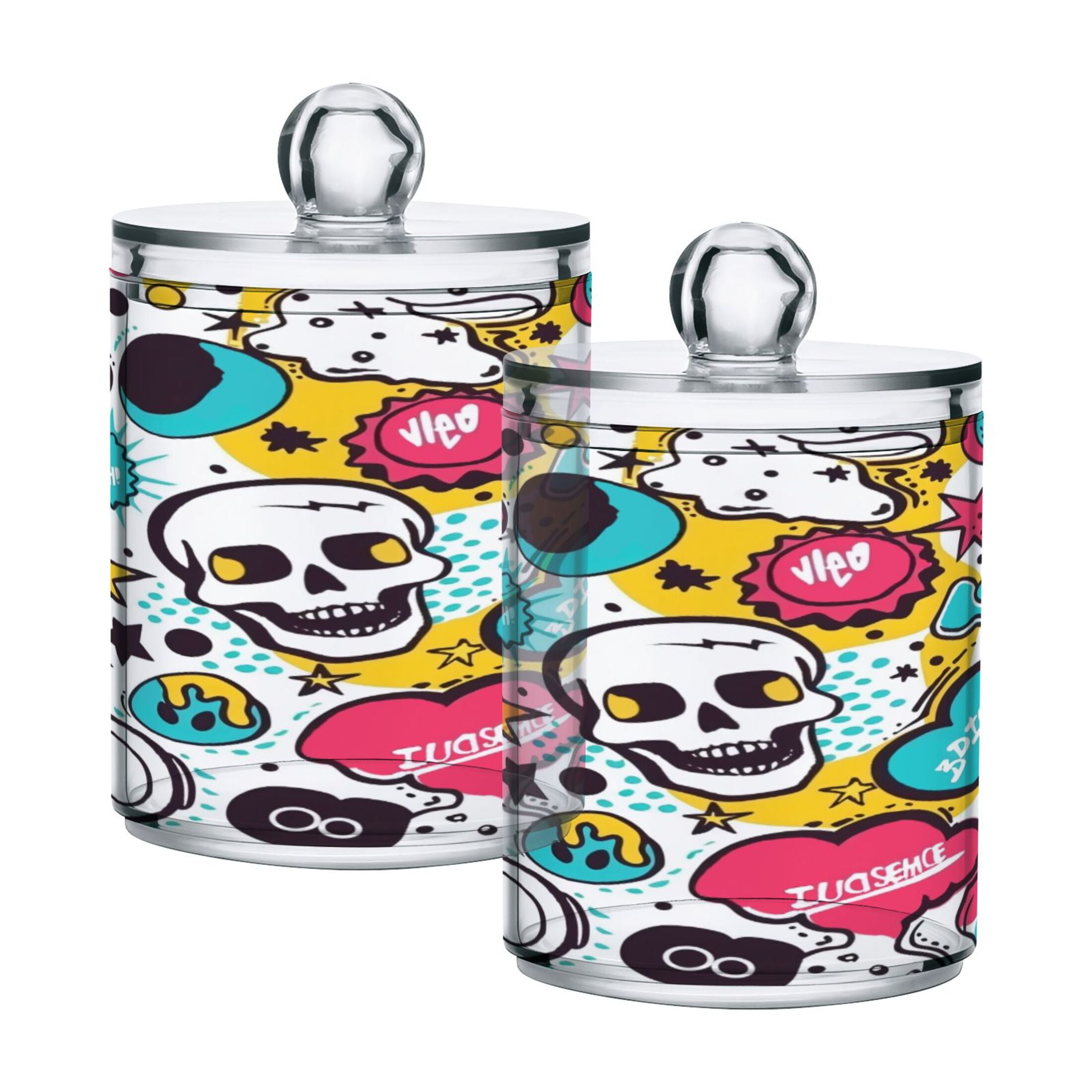 2 Pack Qtip Holder Dispenser Cartoon Skull with Speech Bubbles Clear ...