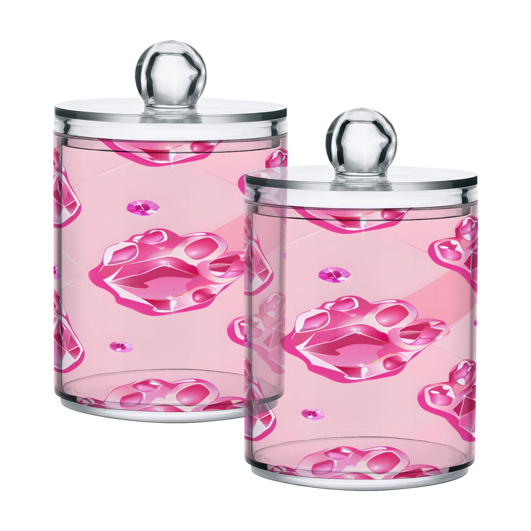 2 Pack Qtip Holder Dispenser Cat Paw Gem Clear Plastic Storage ...