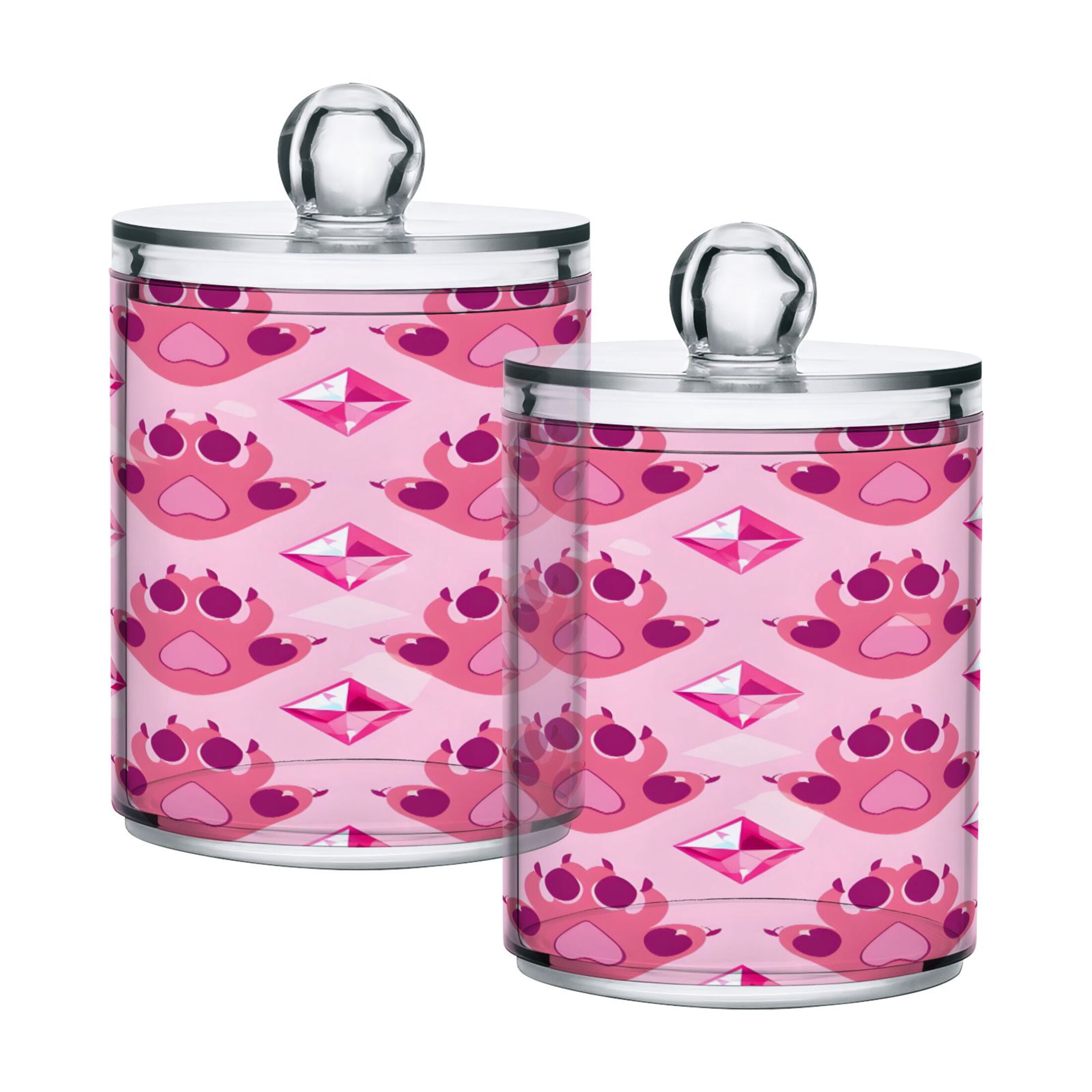 2 Pack Qtip Holder Dispenser Cat Paw and Gem Clear Plastic Storage ...