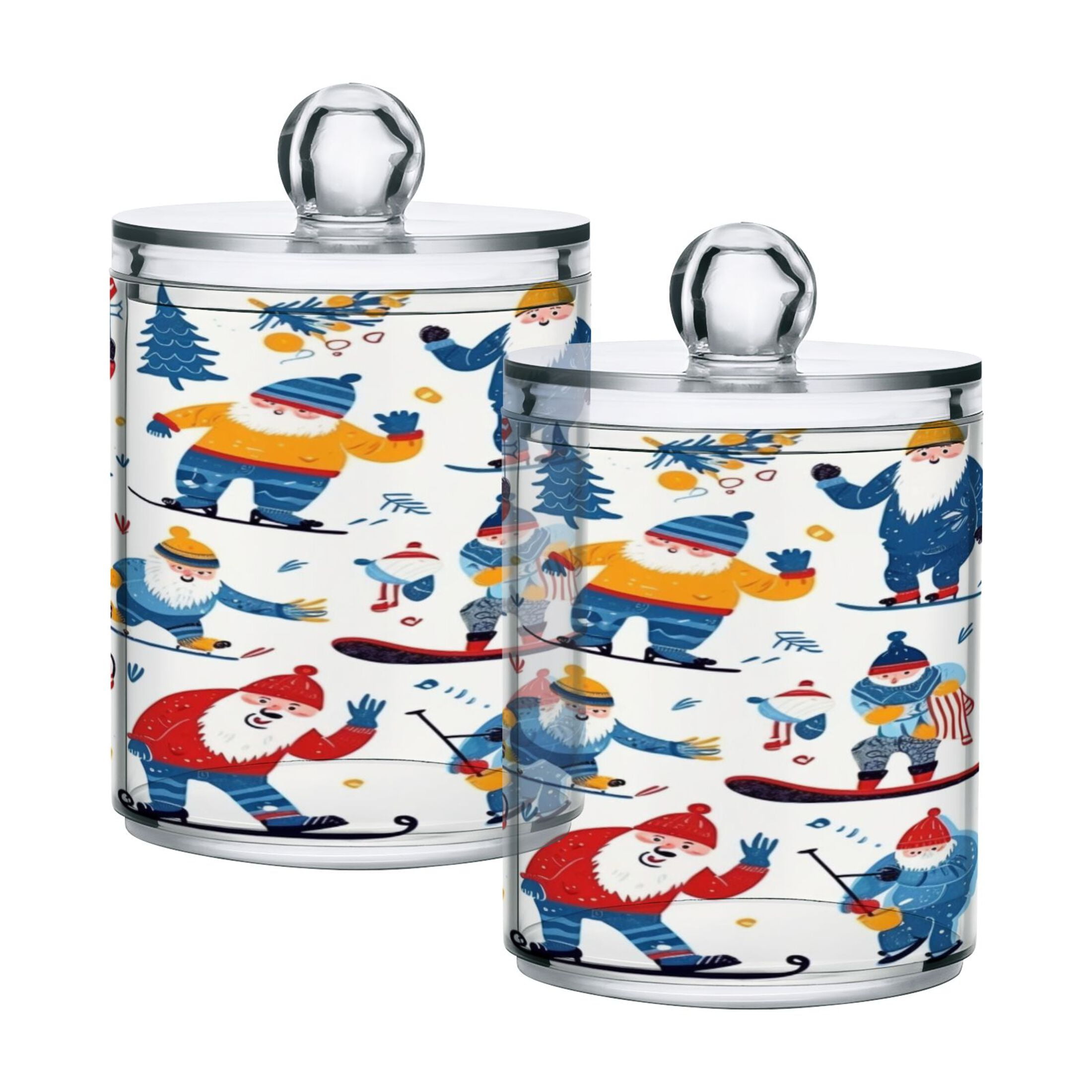 2 Pack Qtip Holder Dispenser Christmas Santa Claus Clear Plastic ...