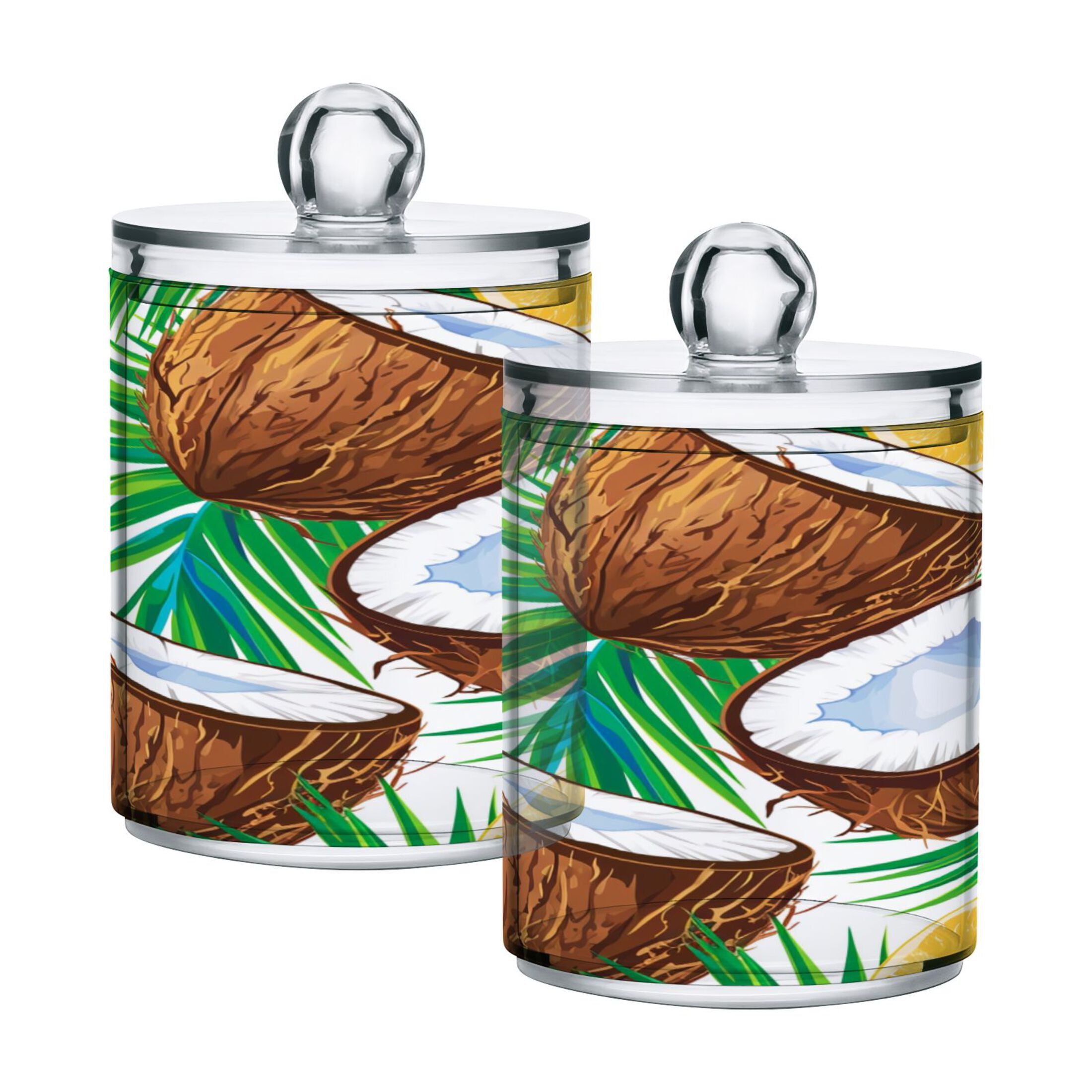 2 Pack Qtip Holder Dispenser Coconut Orange Leaf Clear Plastic Storage ...