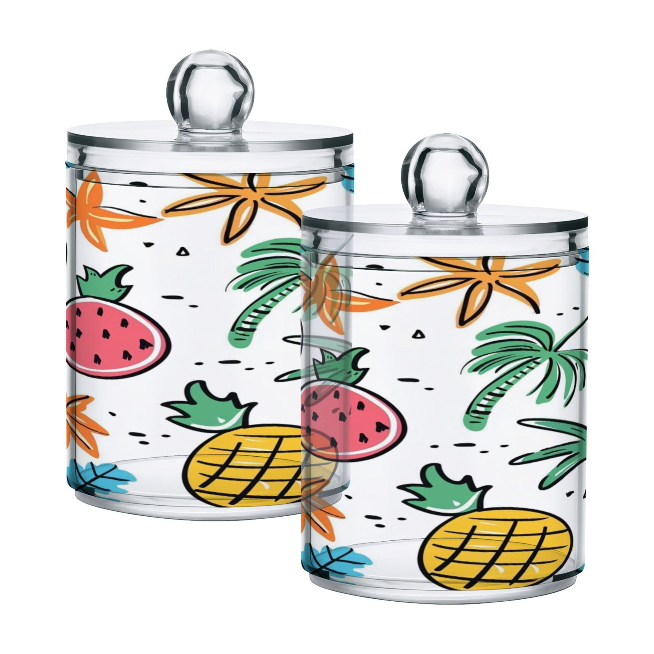 2 Pack Qtip Holder Dispenser Coconut Tree and Fruit Clear Plastic ...