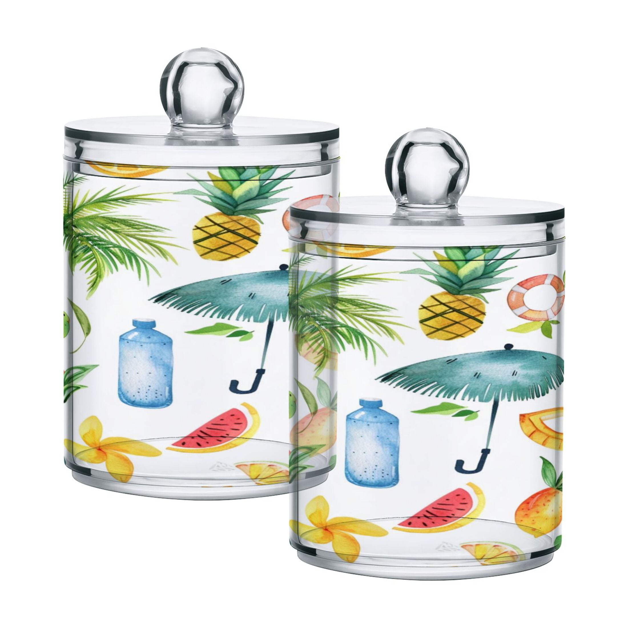 2 Pack Qtip Holder Dispenser Coconut Tree and Fruits Clear Plastic ...