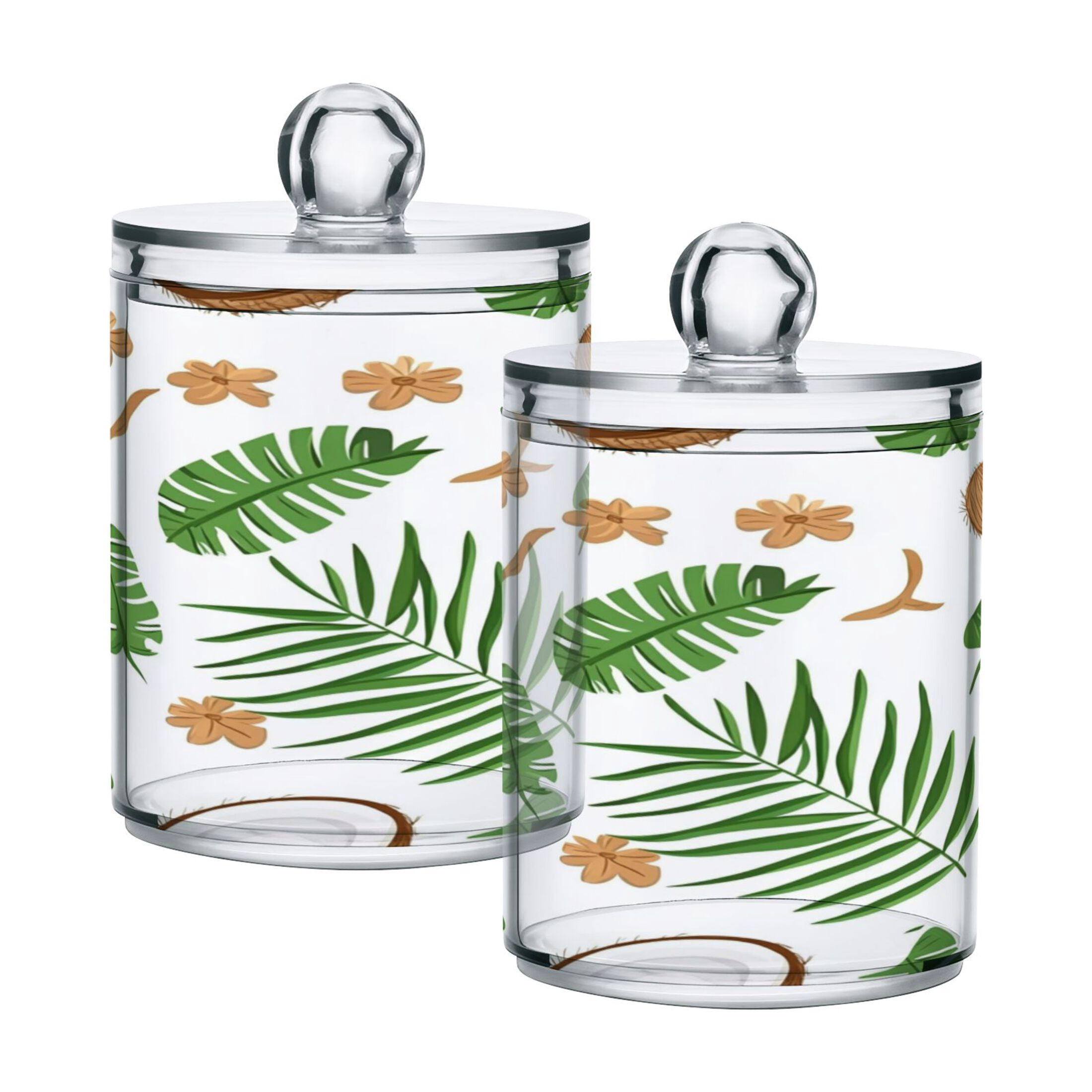 2 Pack Qtip Holder Dispenser Coconut and Palm Leaf Clear Plastic ...
