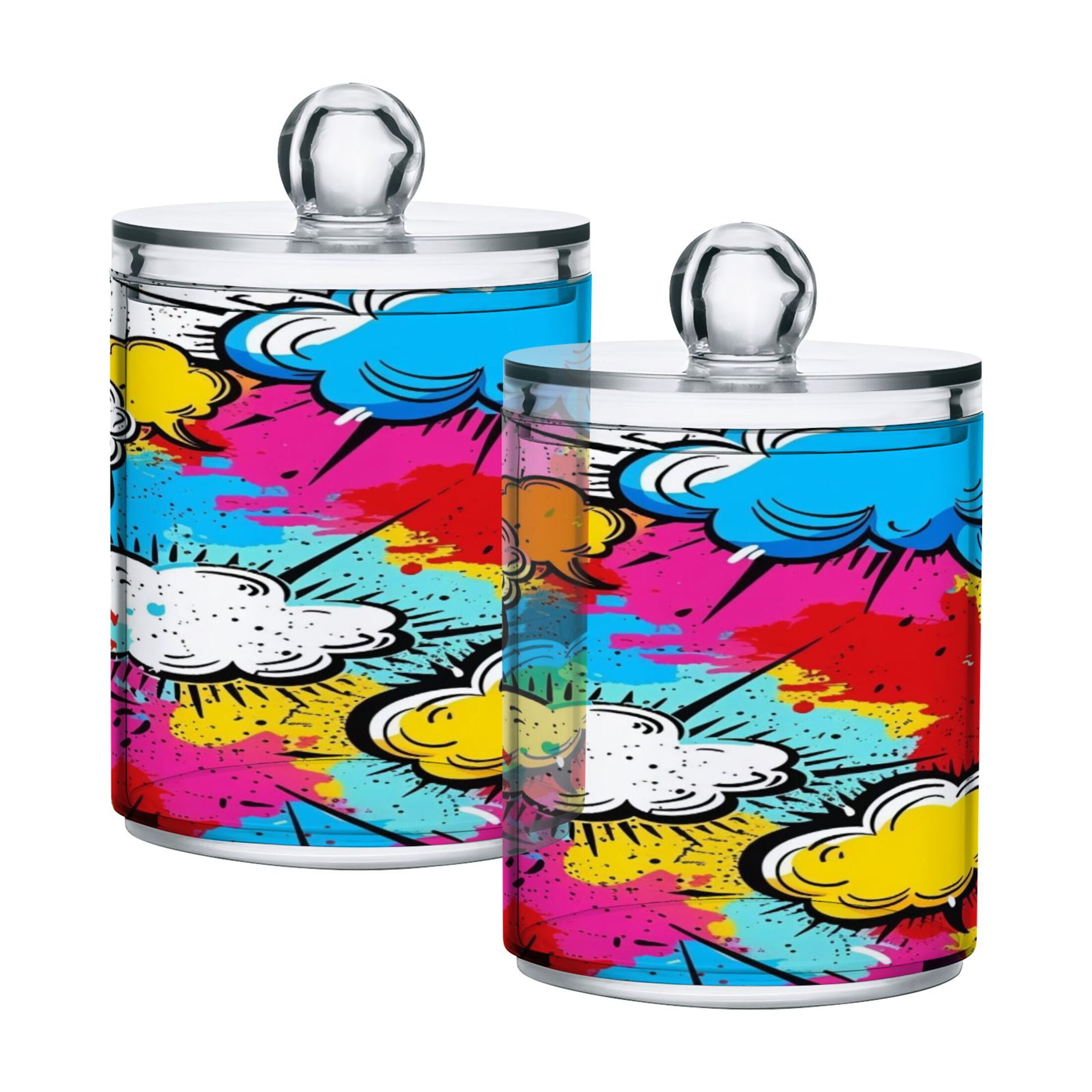 2 Pack Qtip Holder Dispenser Colorful Clouds Graffiti Clear Plastic ...