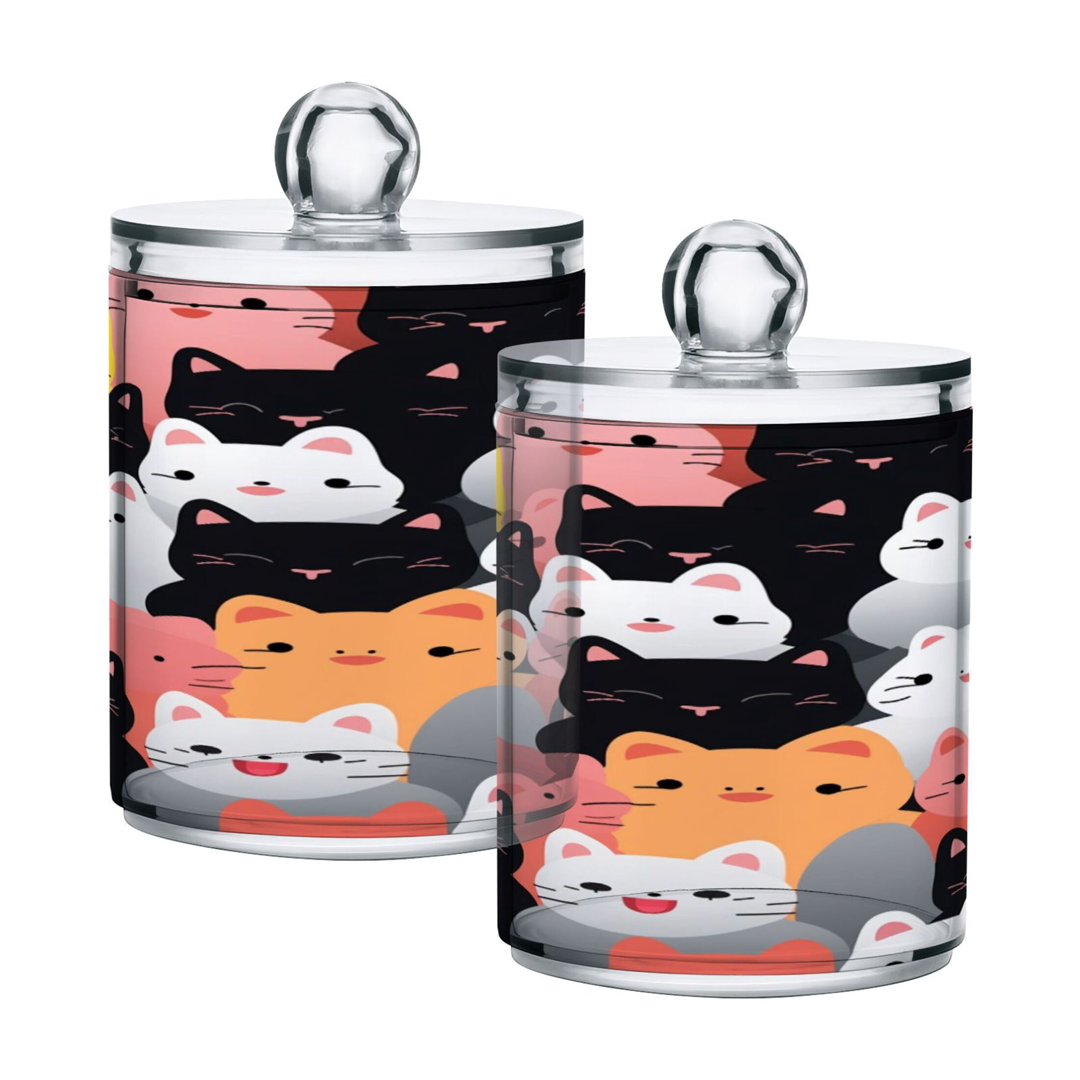 2 Pack Qtip Holder Dispenser Colorful Happy Cats Clear Plastic Storage ...