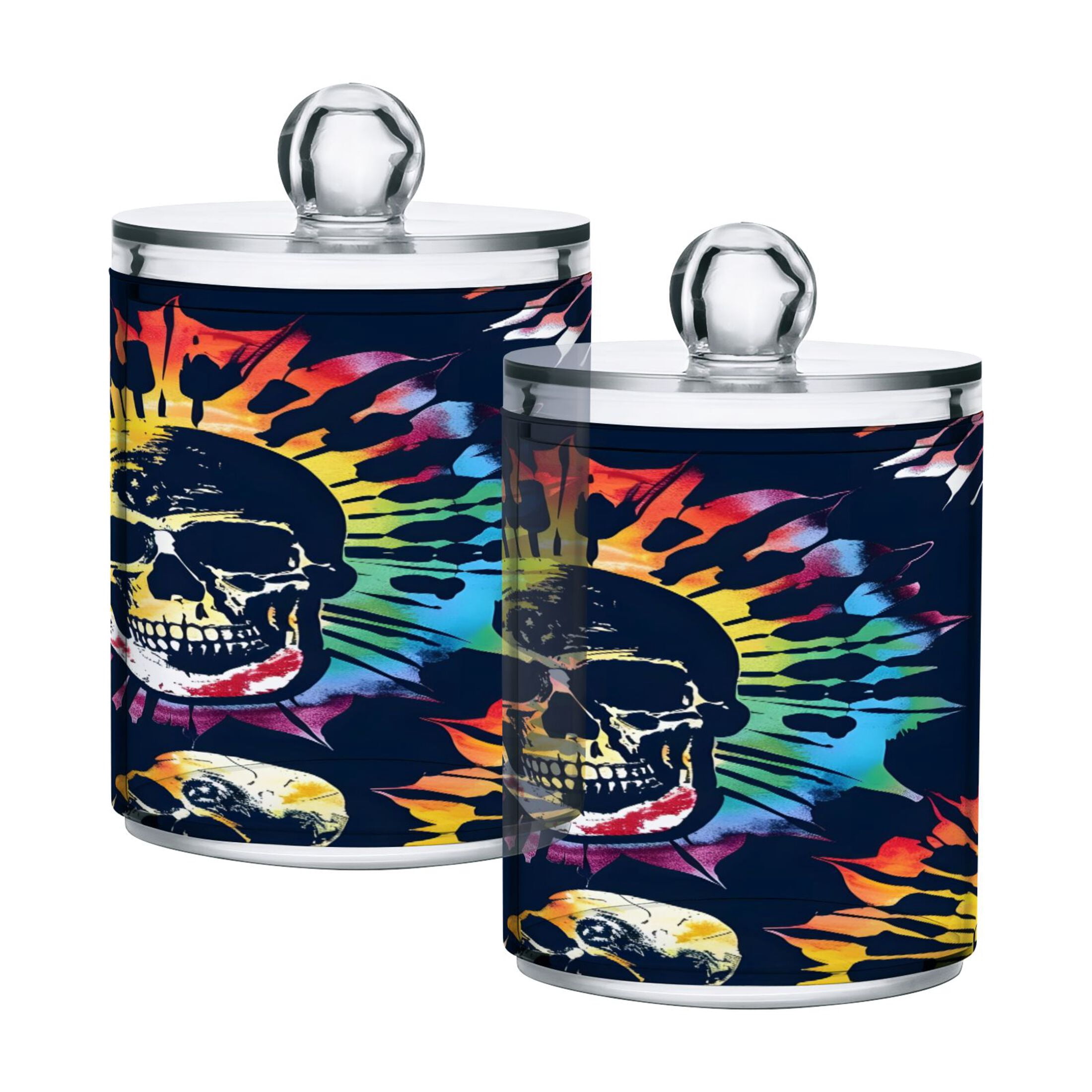 2 Pack Qtip Holder Dispenser Colorful Skull Clear Plastic Storage ...
