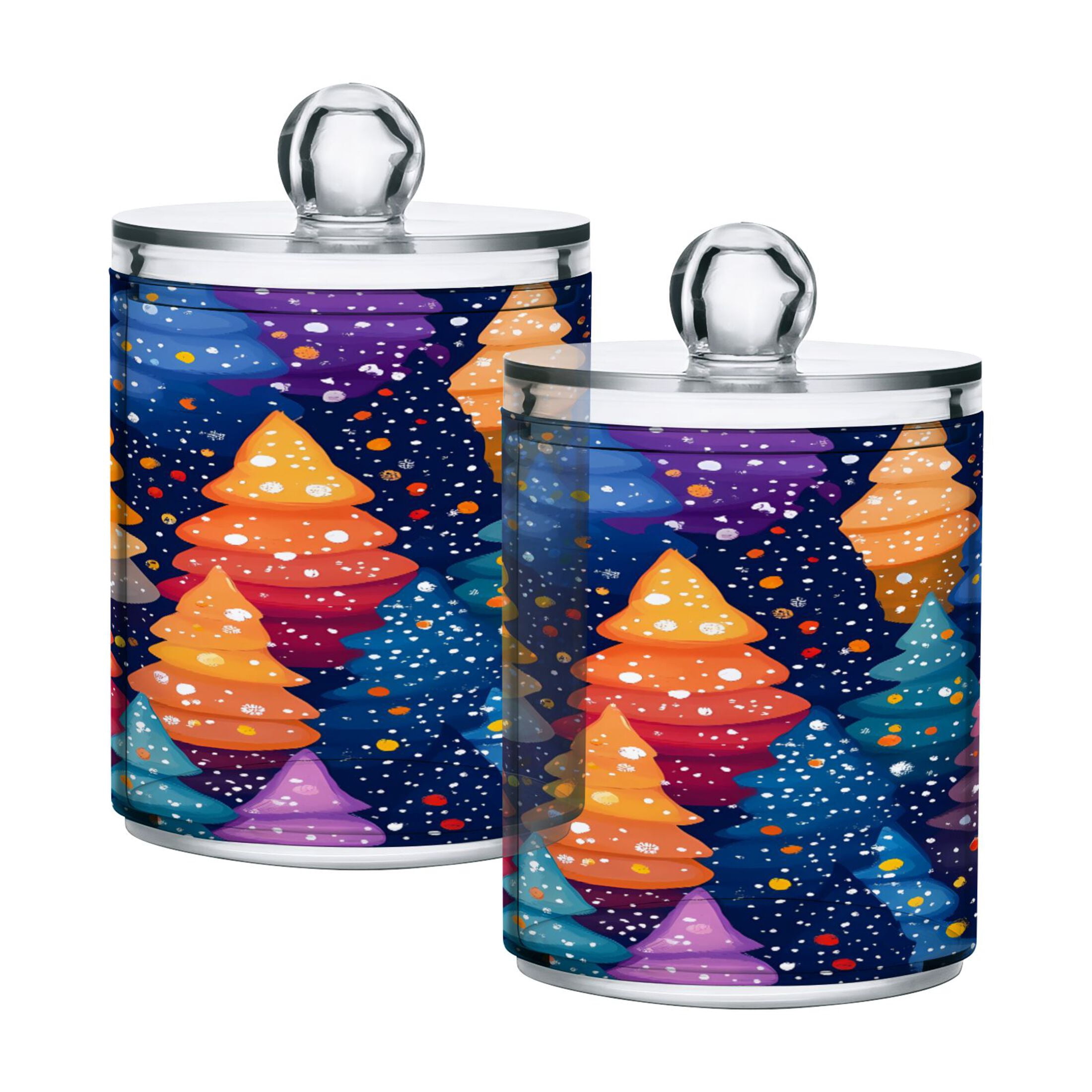 2 Pack Qtip Holder Dispenser Colorful Tree and Snow Clear Plastic ...