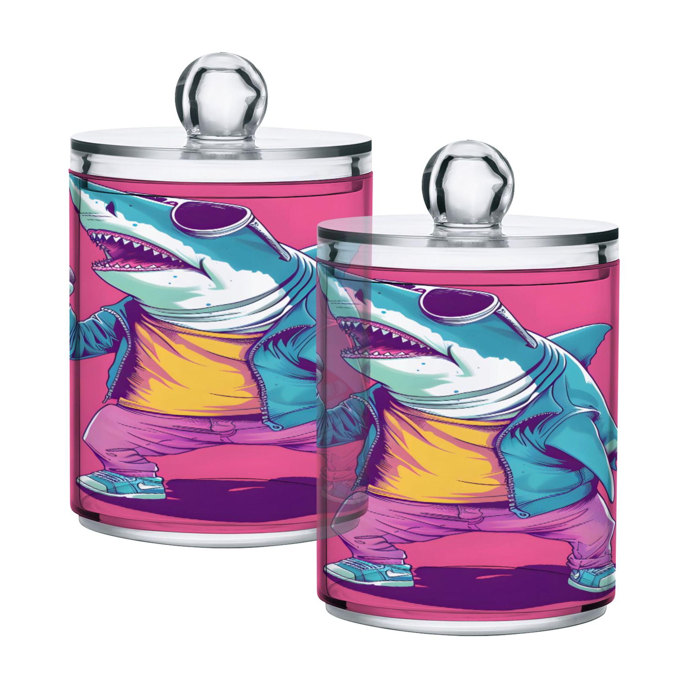 2 Pack Qtip Holder Dispenser Cool Shark Singing Clear Plastic Storage ...