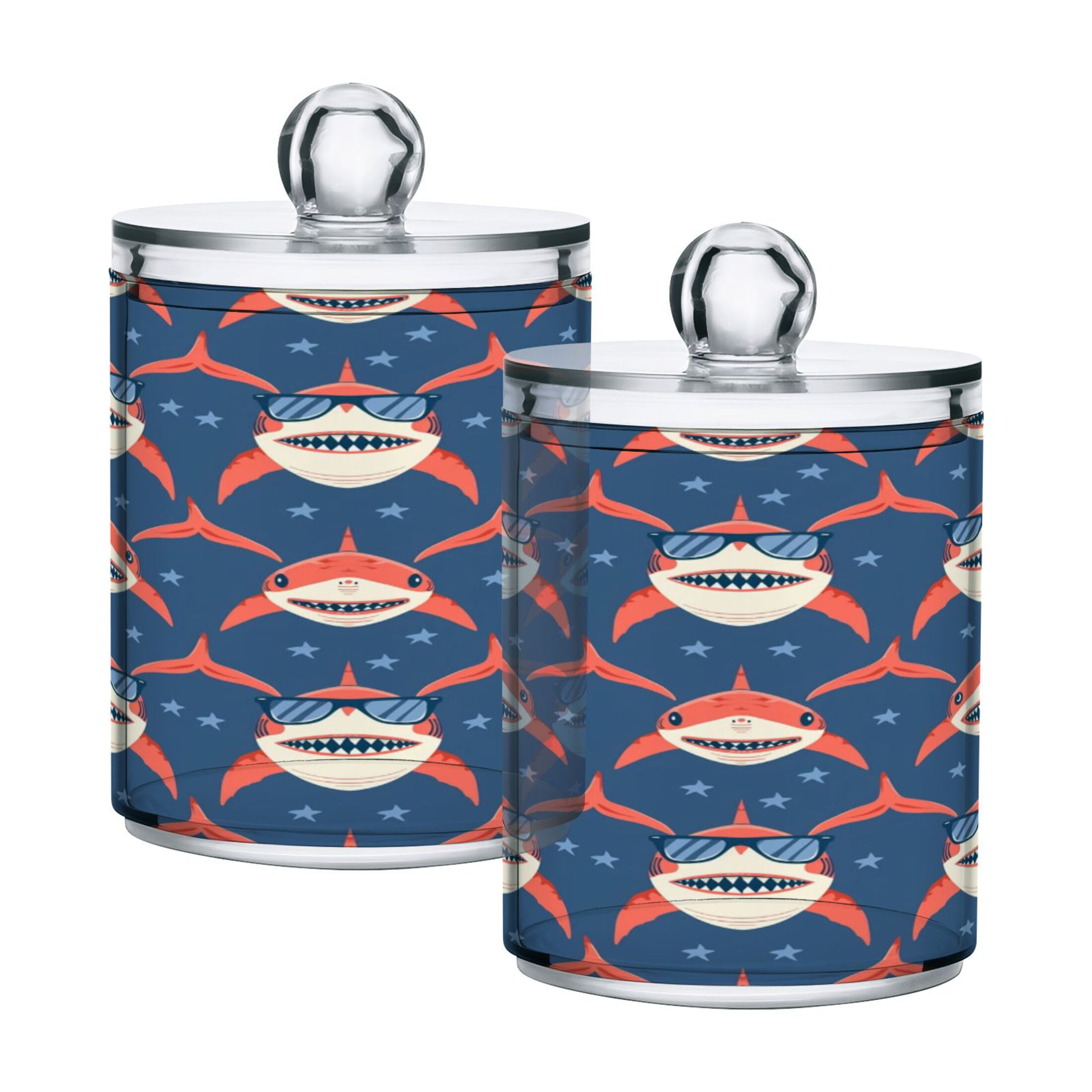 2 Pack Qtip Holder Dispenser Cool Shark and Sunglasses Clear Plastic ...