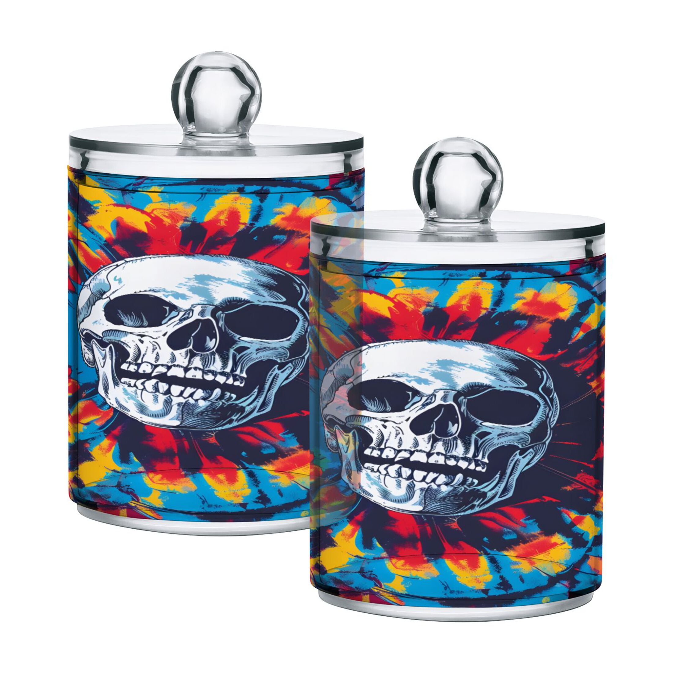 2 Pack Qtip Holder Dispenser Cool Skull Clear Plastic Storage ...
