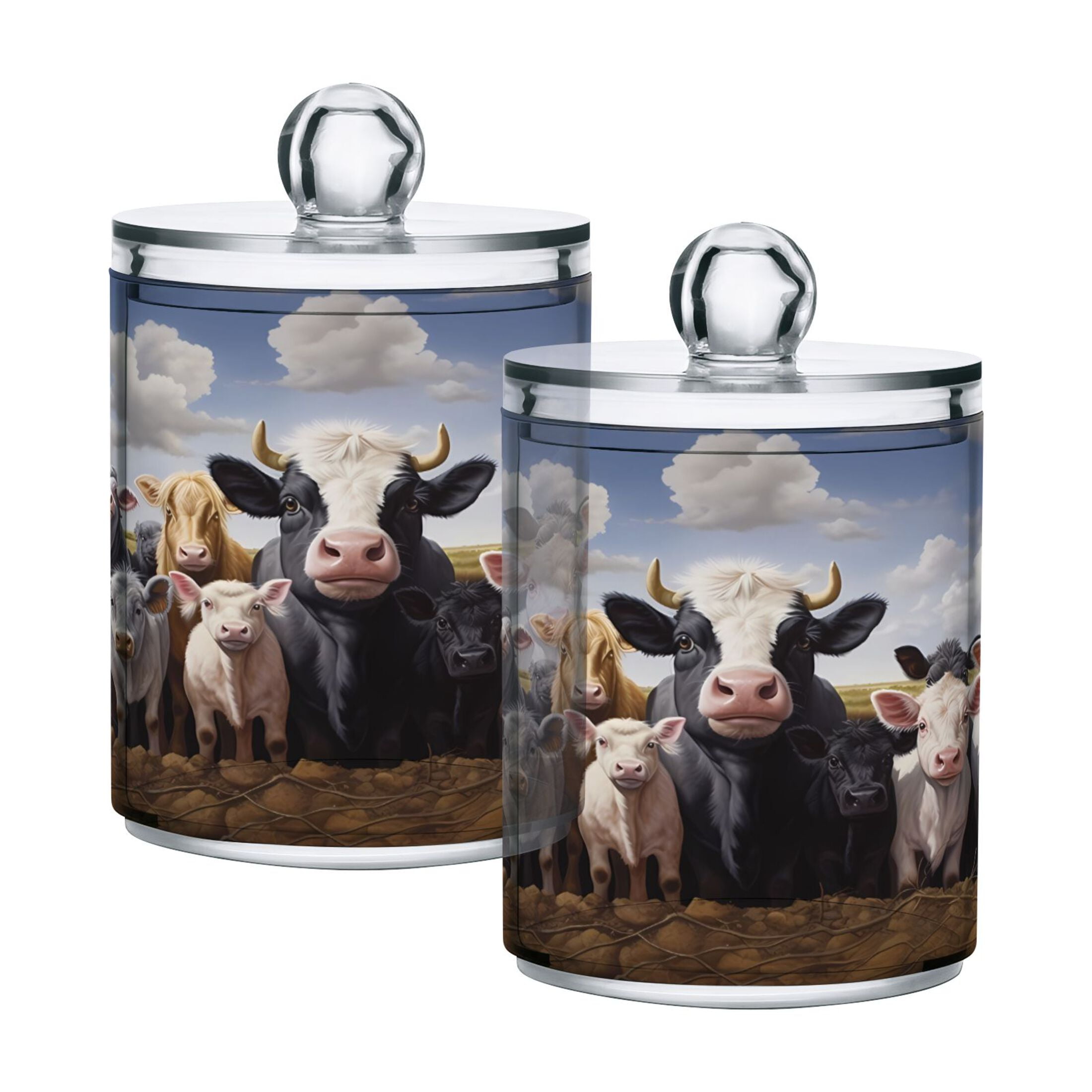2 Pack Qtip Holder Dispenser Cow Pig Sheep Clear Plastic Storage ...