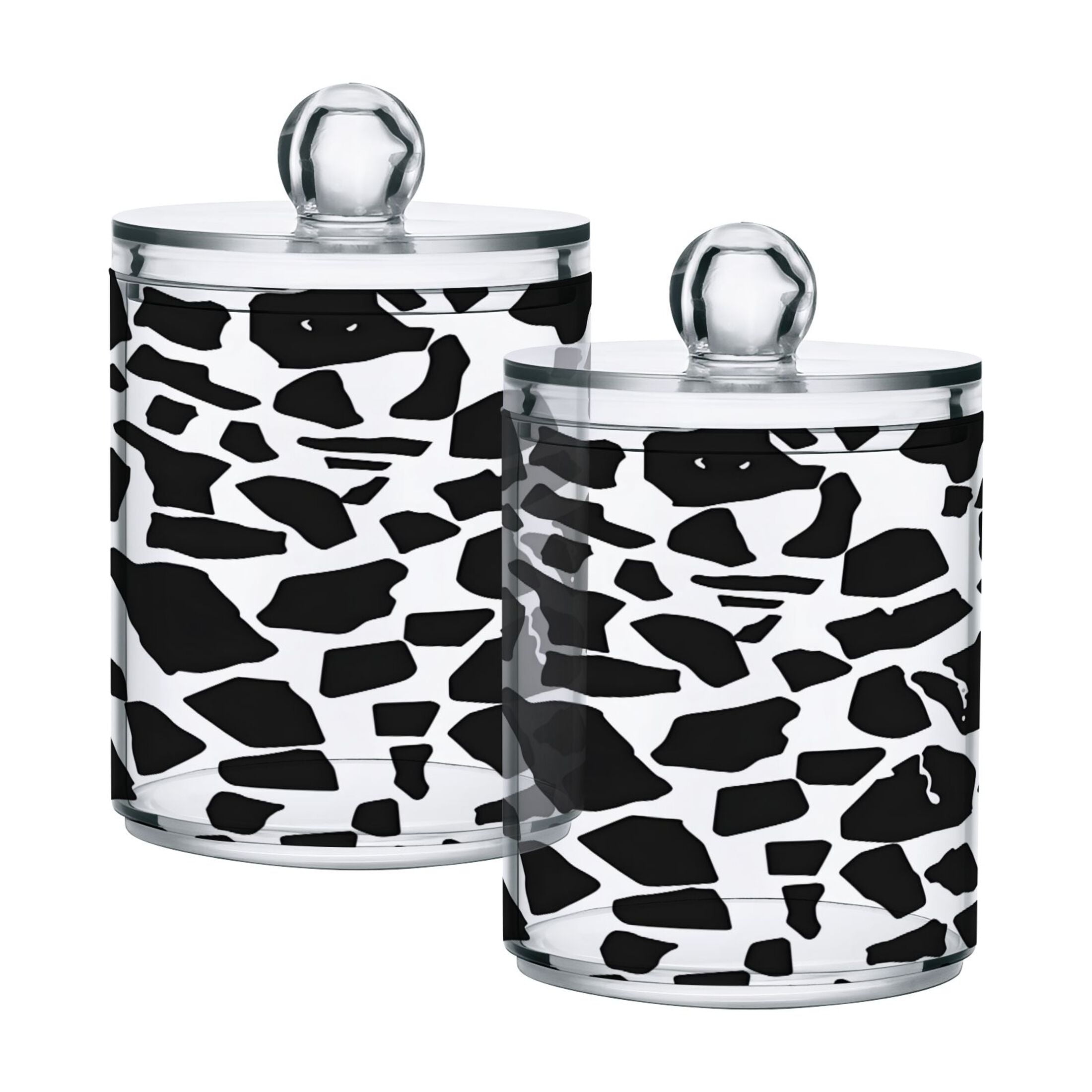 2 Pack Qtip Holder Dispenser Cow Print Clear Plastic Storage Apothecary ...