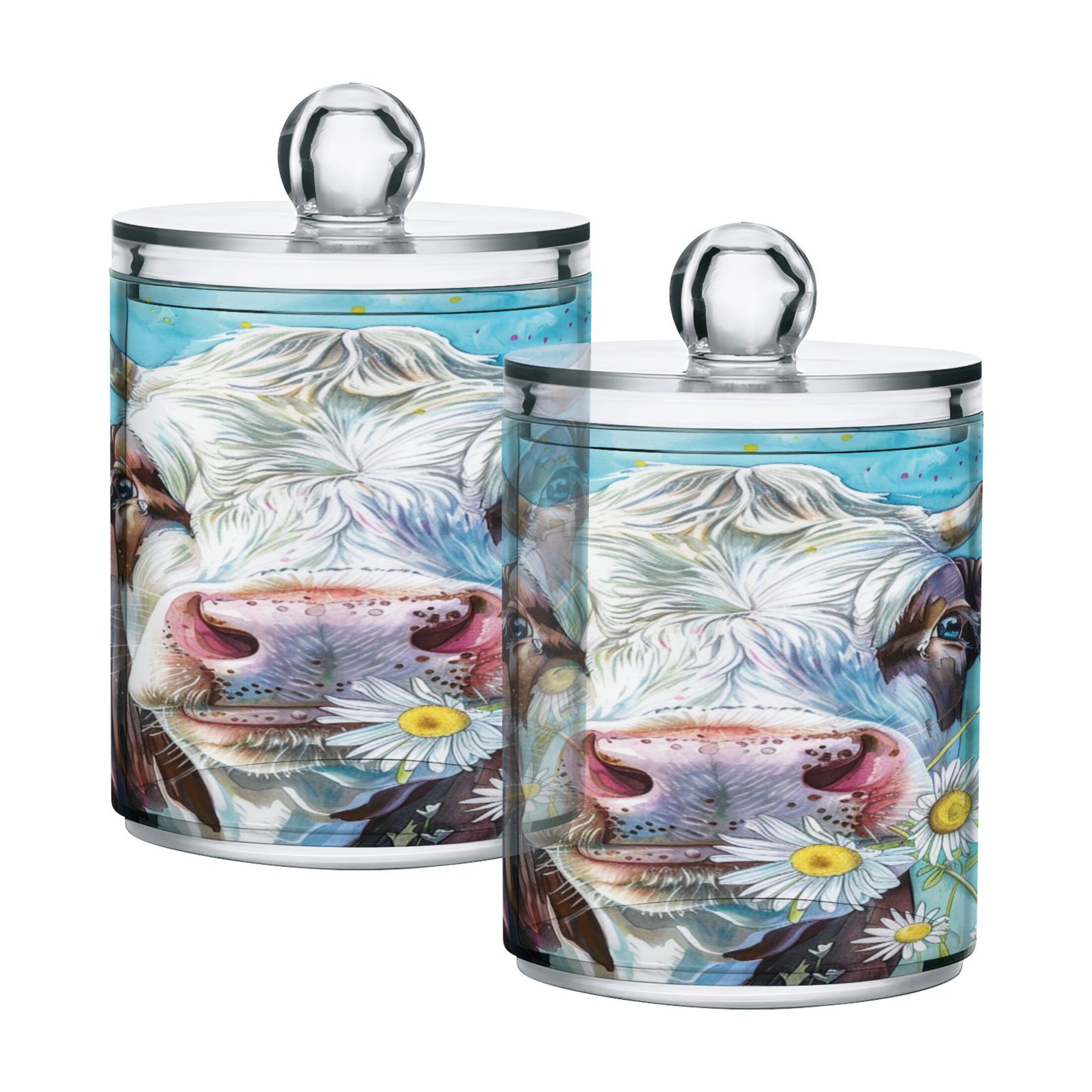 2 Pack Qtip Holder Dispenser Cow and Daisy Clear Plastic Storage ...