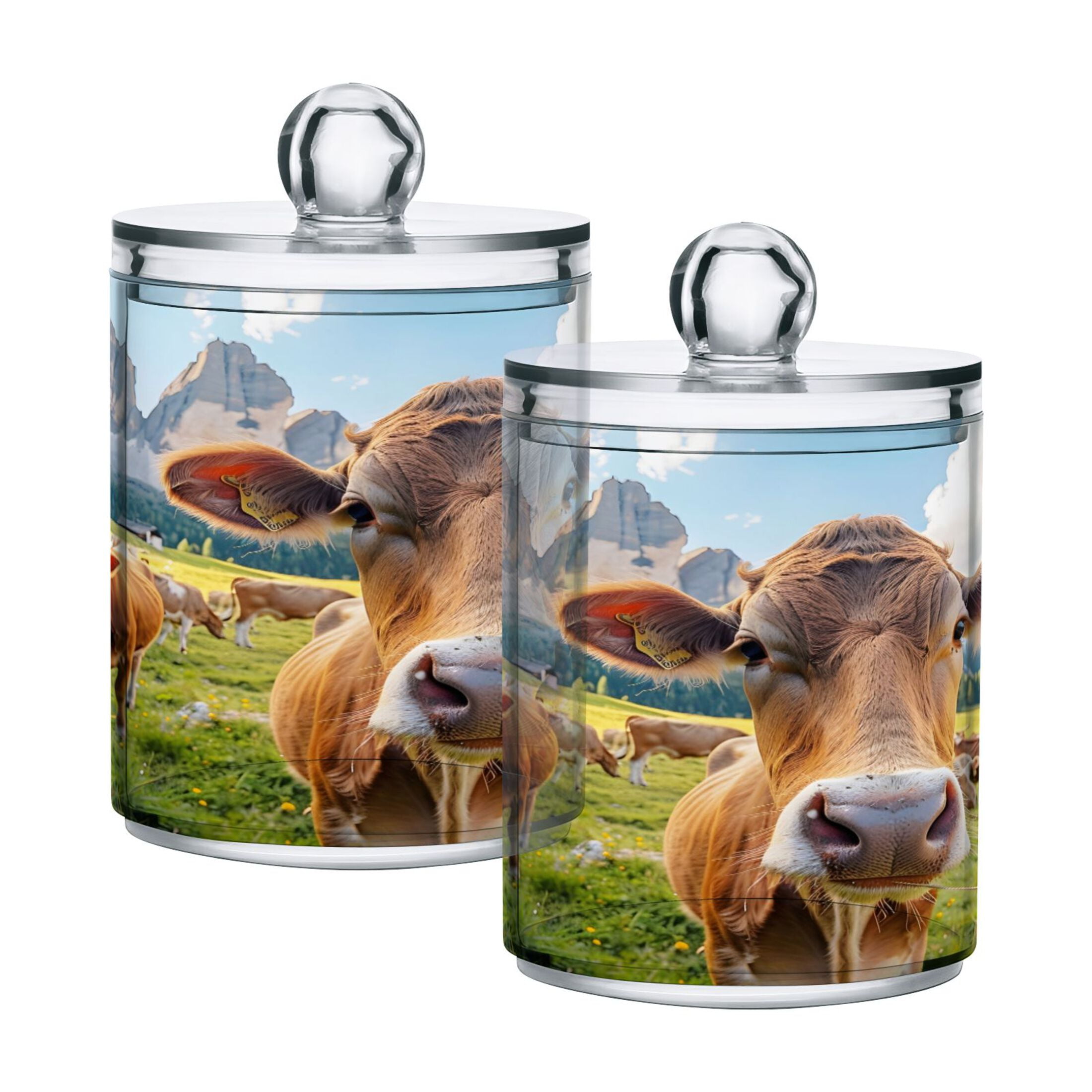 2 Pack Qtip Holder Dispenser Cows Cattle Hang Out Clear Plastic Storage ...