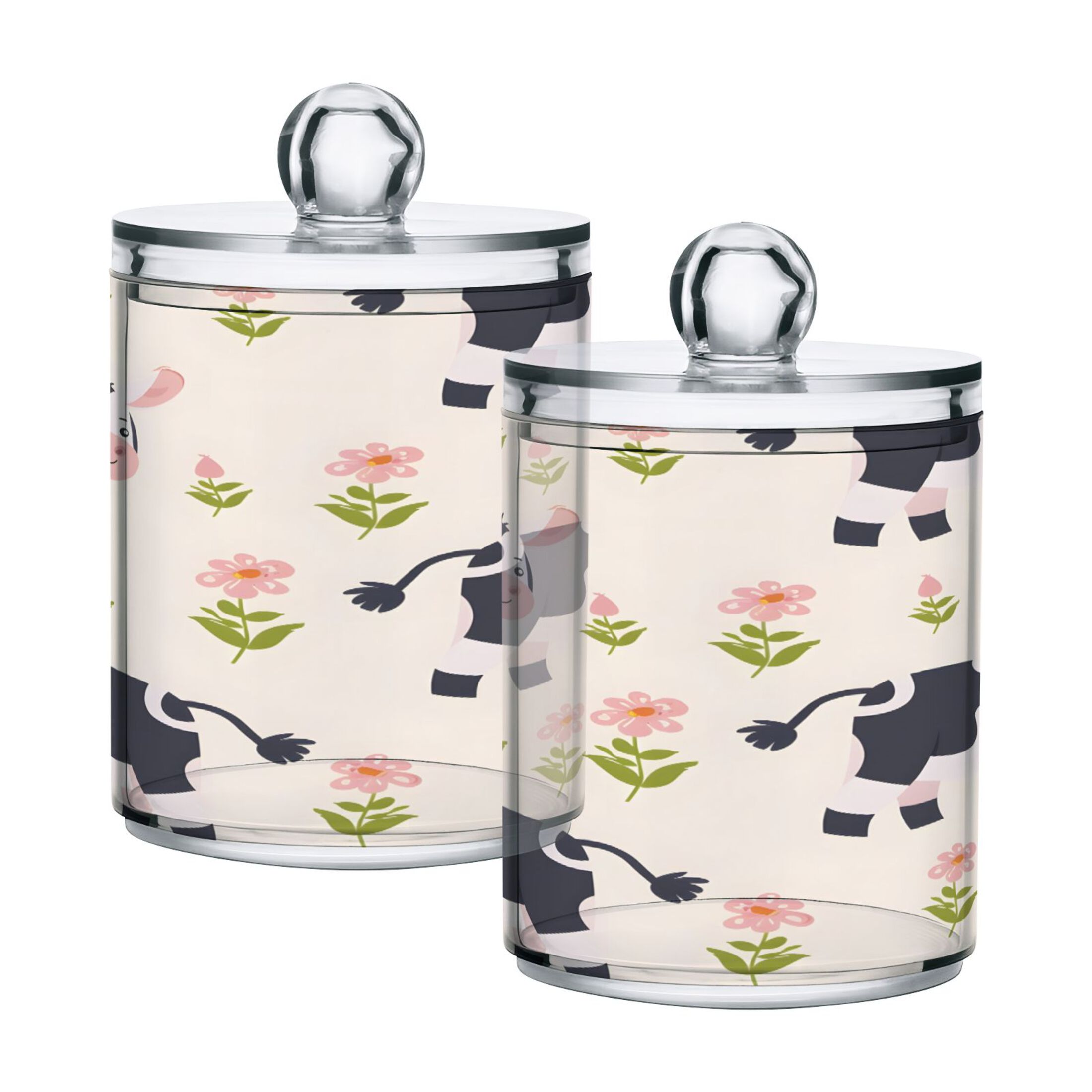 2 Pack Qtip Holder Dispenser Cute Baby Cow Clear Plastic Storage ...