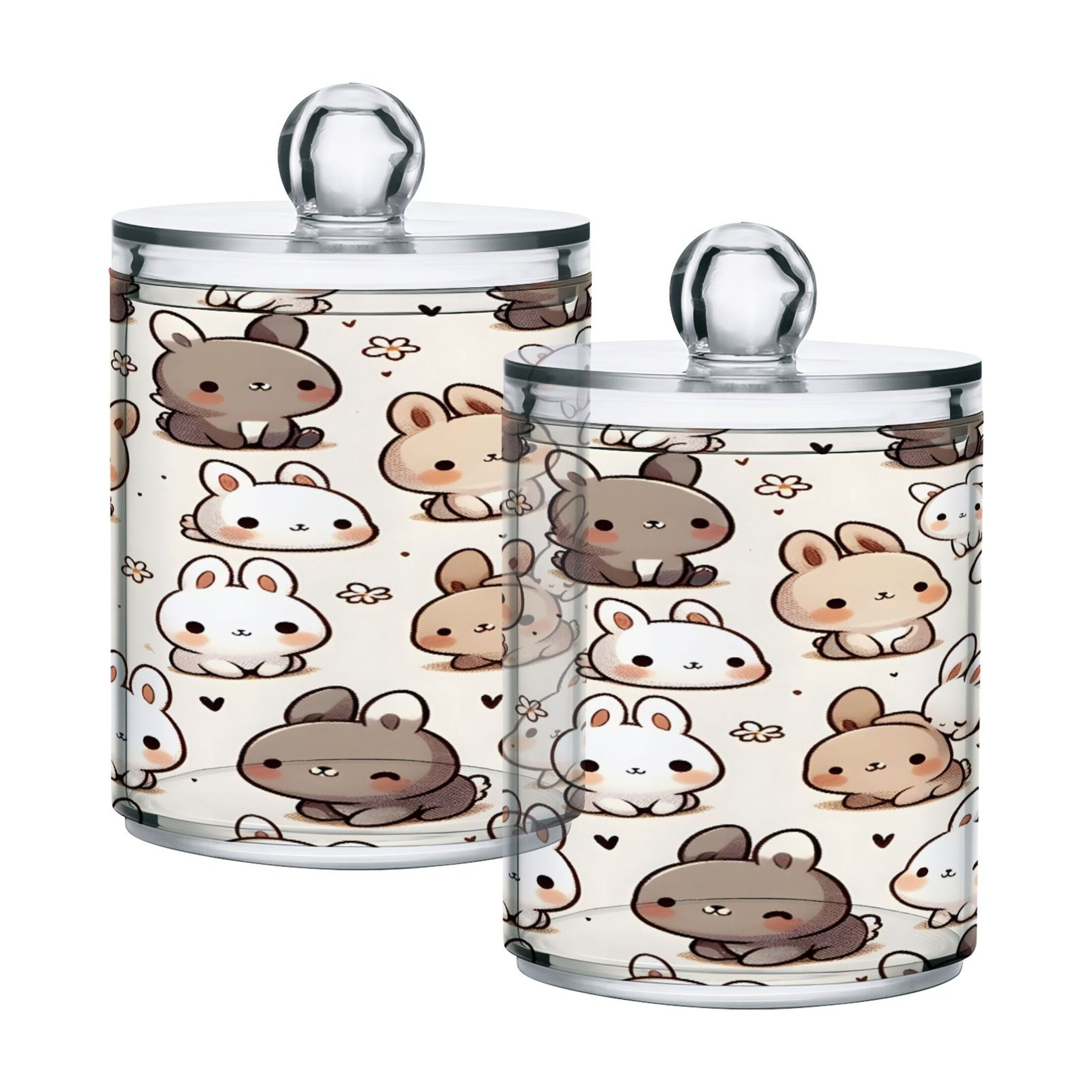 2 Pack Qtip Holder Dispenser Cute Bunny Rabbit Clear Plastic Storage ...