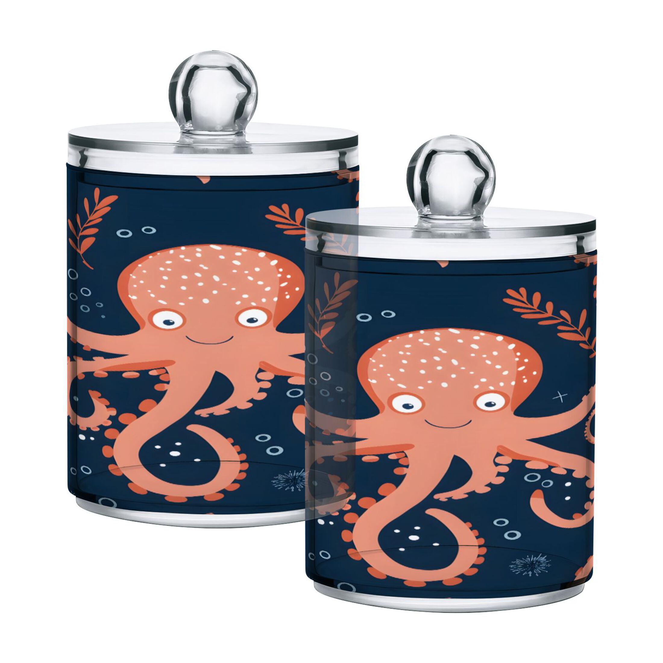 2 Pack Qtip Holder Dispenser Cute Cartoon Octopus Clear Plastic Storage ...