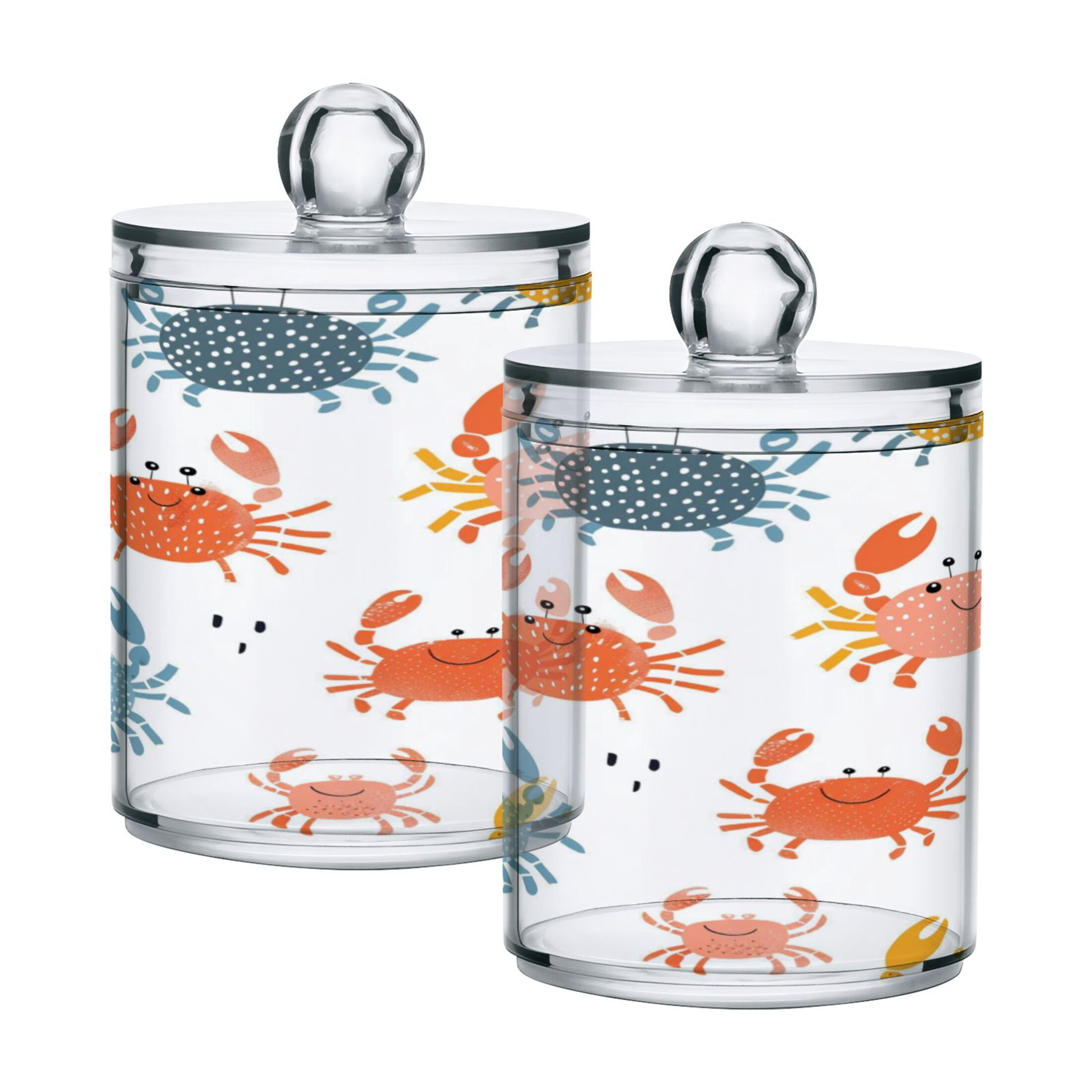 2 Pack Qtip Holder Dispenser Cute Colorful Crabs Clear Plastic Storage ...