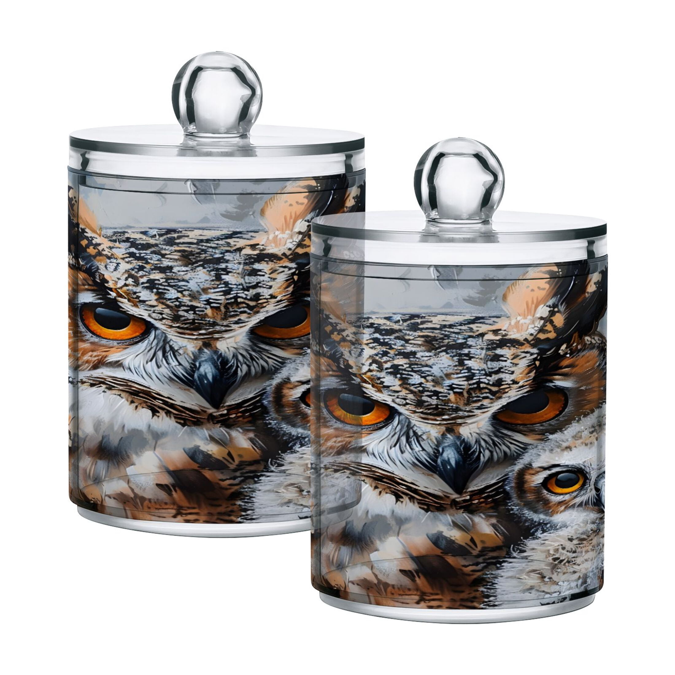 2 Pack Qtip Holder Dispenser Cute Couple Owl Clear Plastic Storage ...