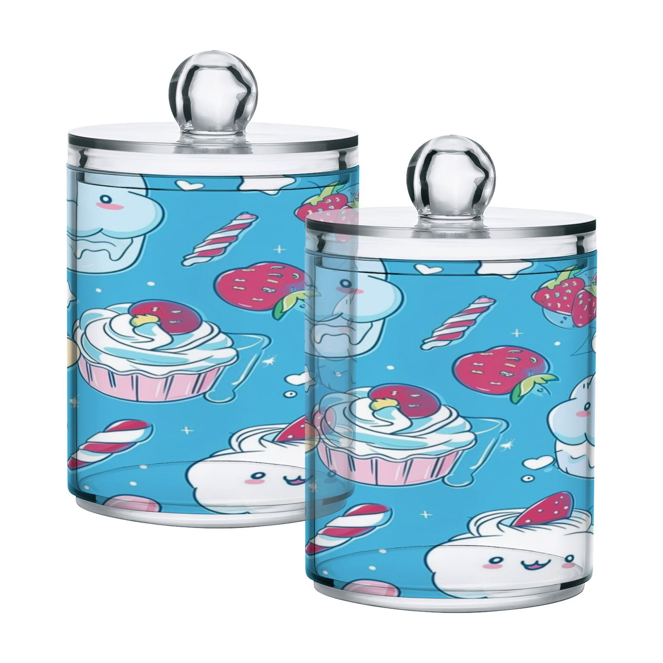 2 Pack Qtip Holder Dispenser Cute Desserts Clear Plastic Storage ...