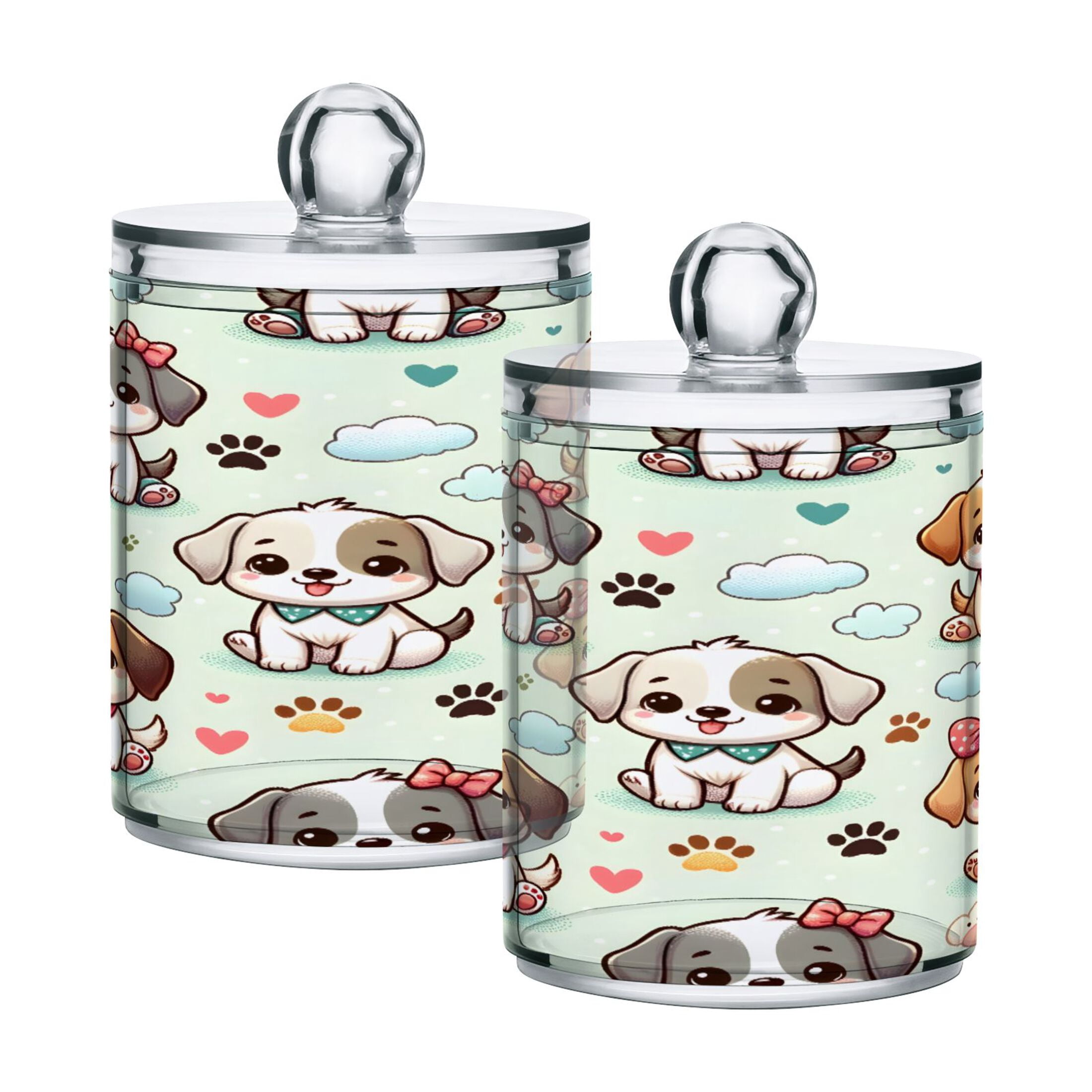 2 Pack Qtip Holder Dispenser Cute Dog Paw Heart Cloud Clear Plastic ...