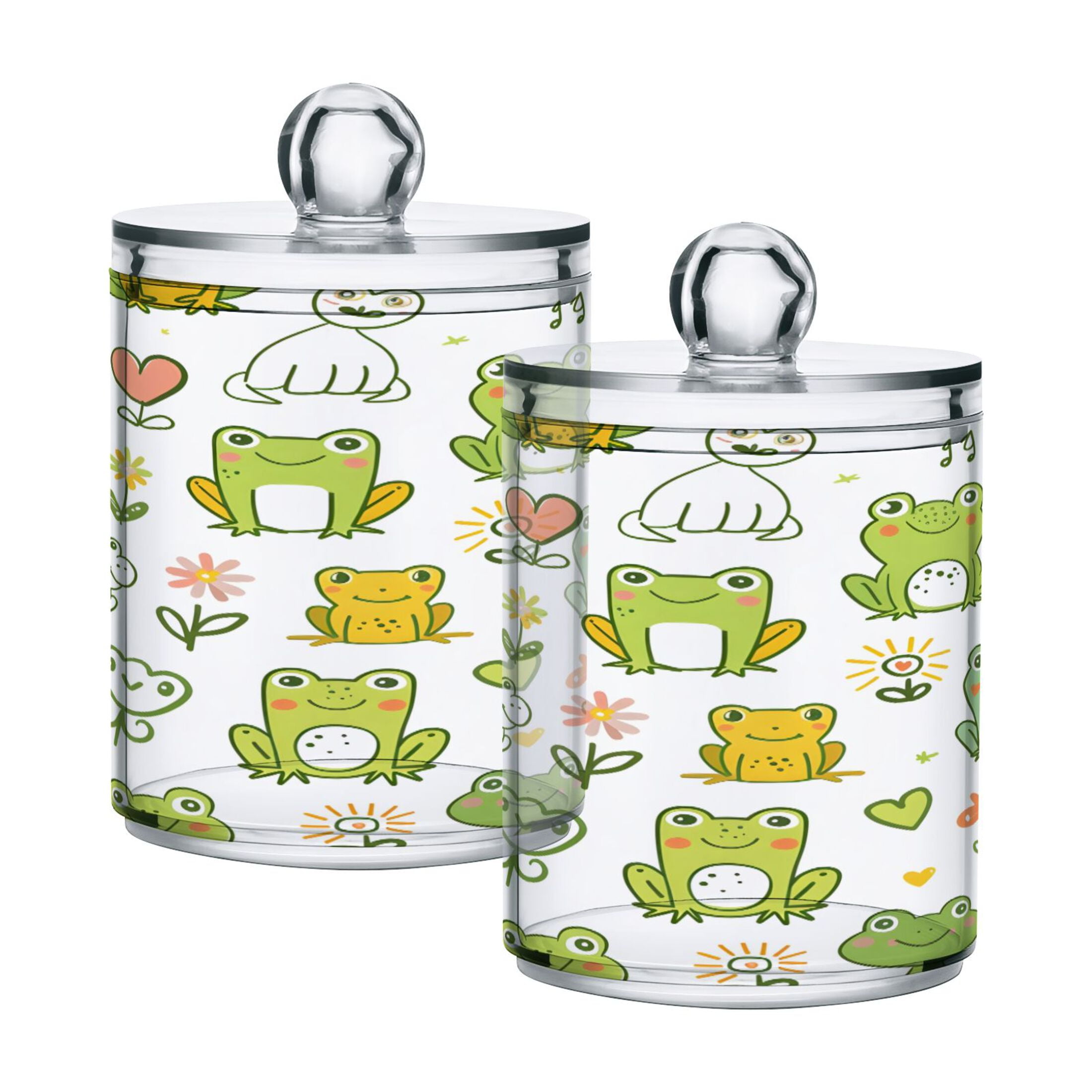 2 Pack Qtip Holder Dispenser Cute Frog Flower Line Clear Plastic ...