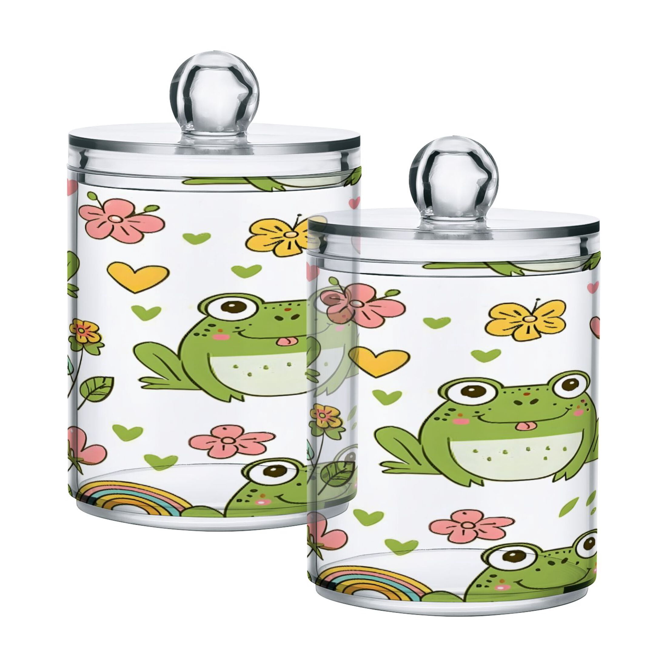 2 Pack Qtip Holder Dispenser Cute Frog Flower Rainbow Clear Plastic ...