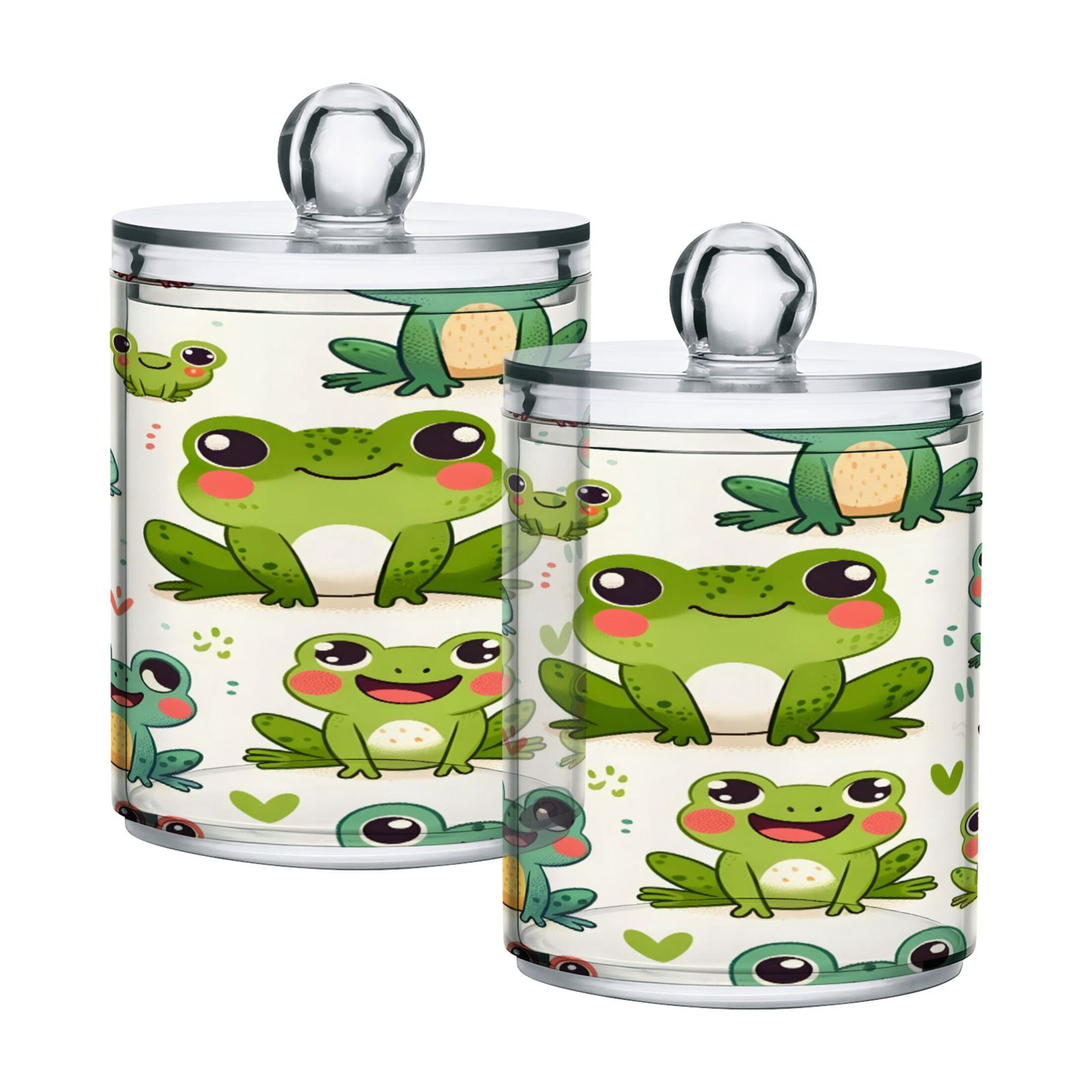 2 Pack Qtip Holder Dispenser Cute Frogs and Heart Clear Plastic Storage ...