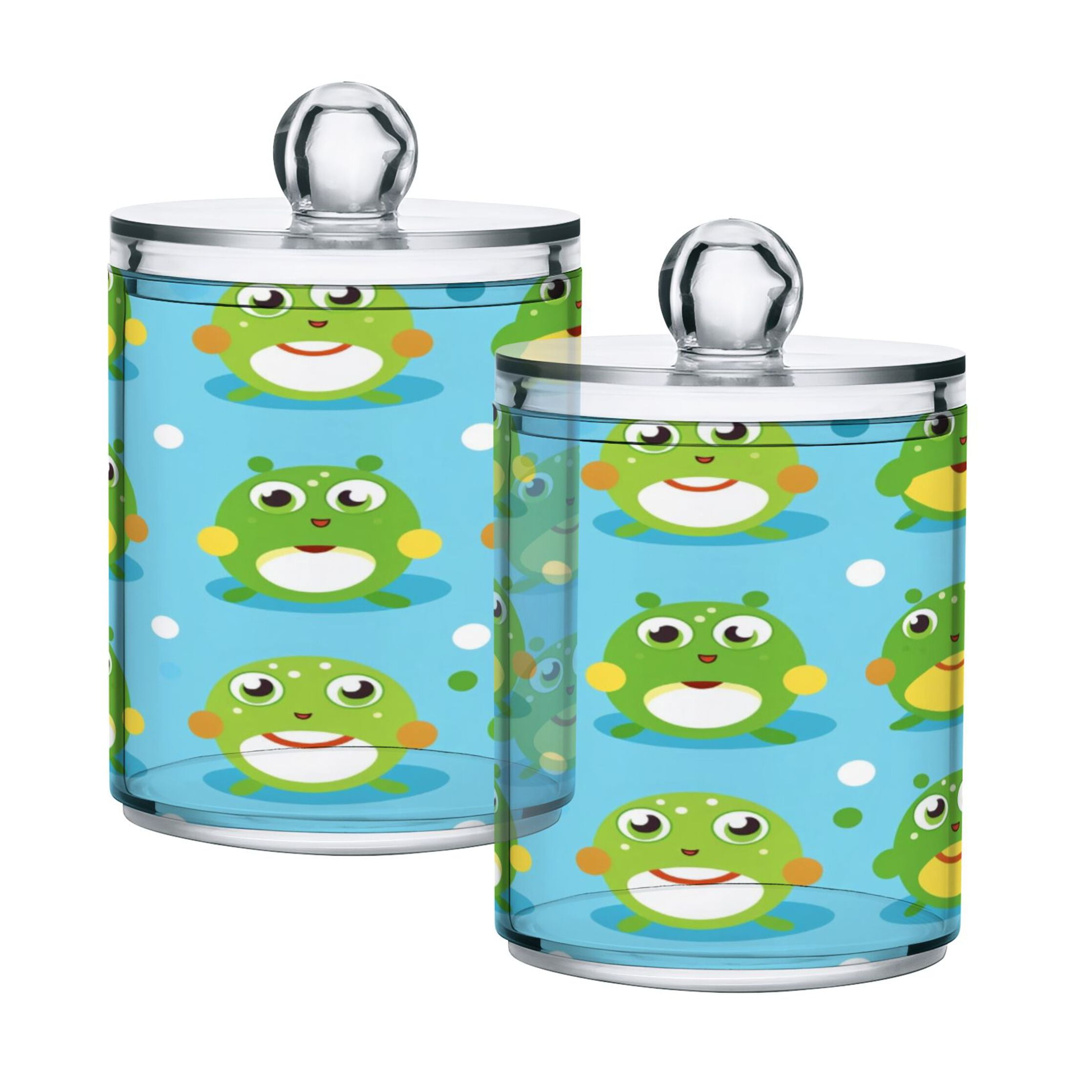 2 Pack Qtip Holder Dispenser Cute Frogs with Big Eye Clear Plastic ...