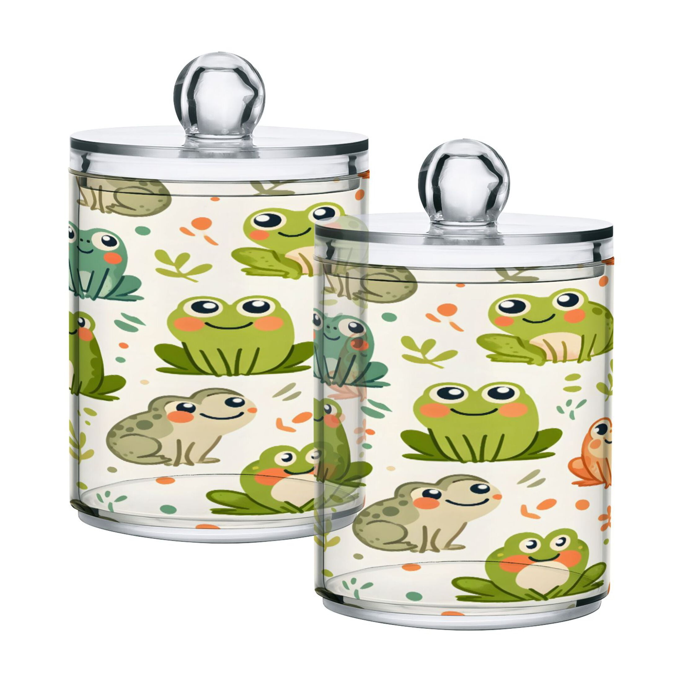 2 Pack Qtip Holder Dispenser Cute Frogs with Leaf Clear Plastic Storage ...