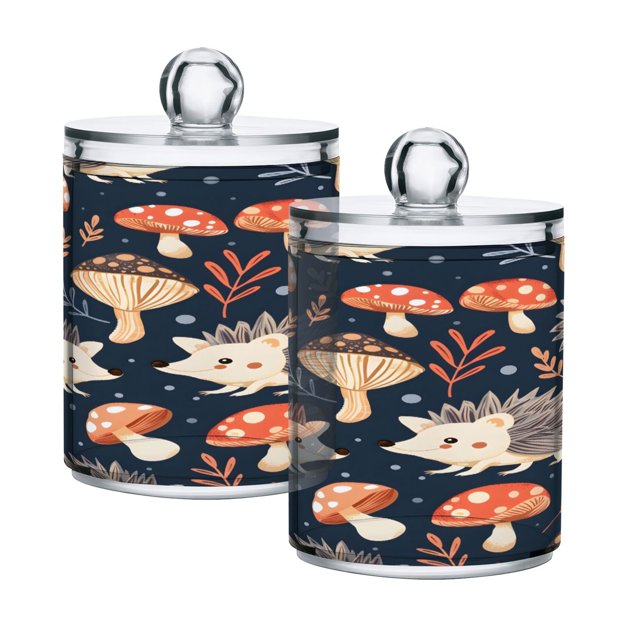 2 Pack Qtip Holder Dispenser Cute Hedgehog and Mushroom Clear Plastic ...