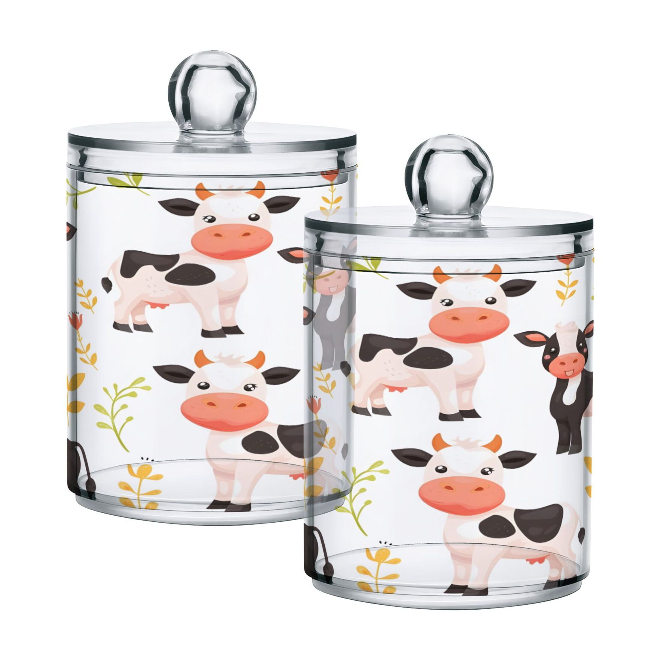 2 Pack Qtip Holder Dispenser Cute Little Cow Clear Plastic Storage ...