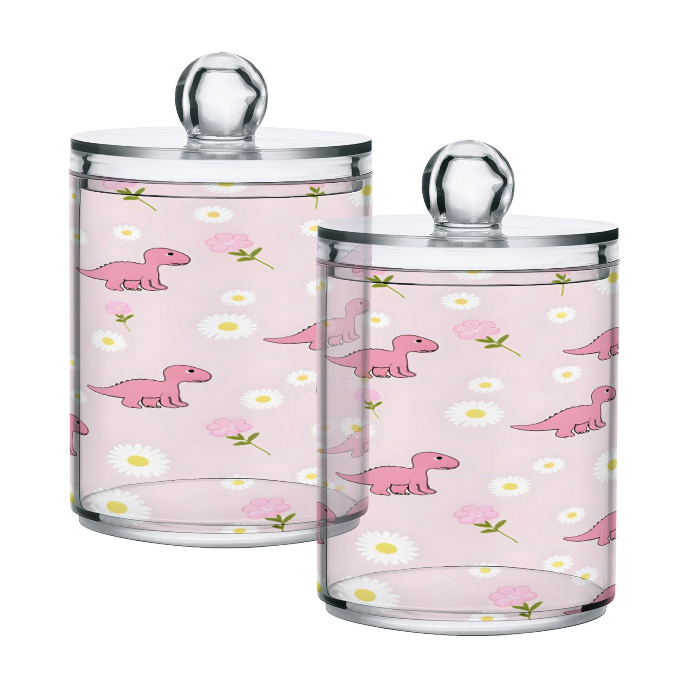 2 Pack Qtip Holder Dispenser Cute Little Dinosaur and Flower Clear ...