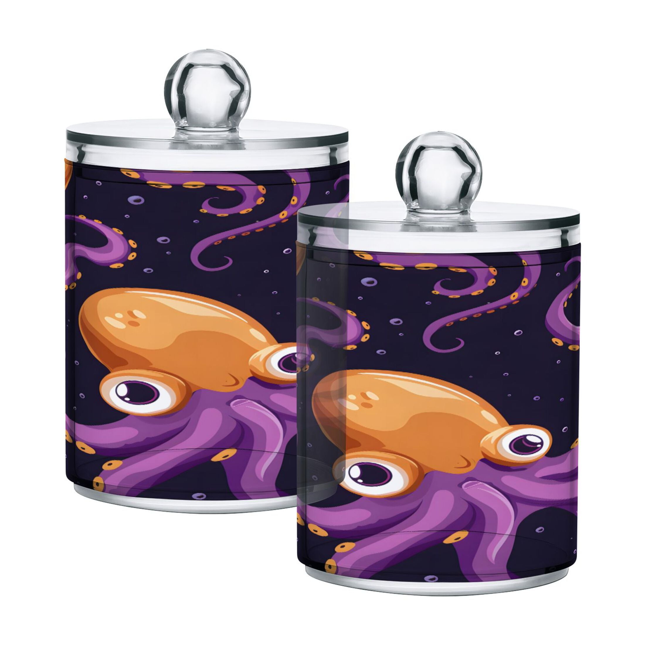 2 Pack Qtip Holder Dispenser Cute Octopus on Sea Clear Plastic Storage ...