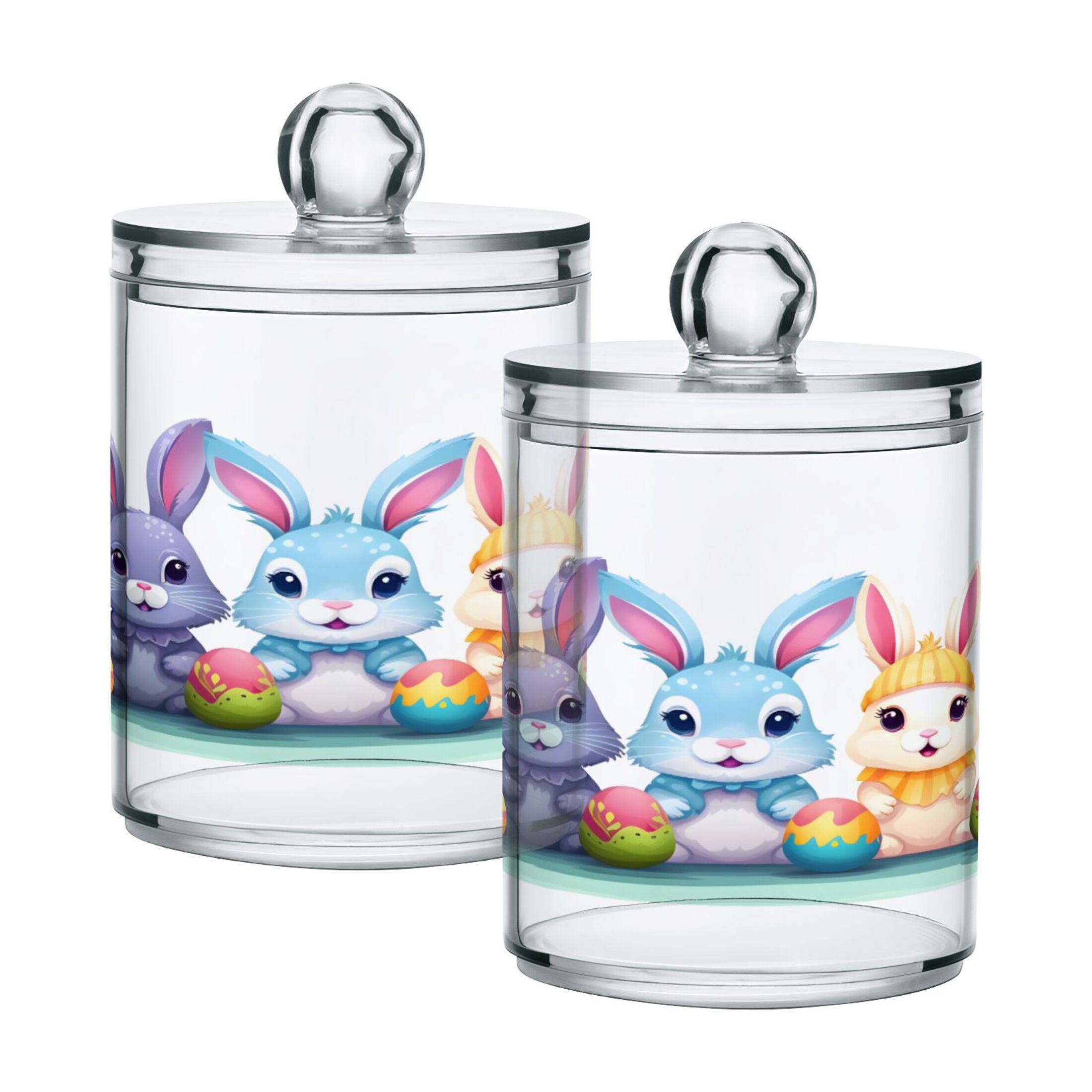 2 Pack Qtip Holder Dispenser Cute Rabbit and Easter Egg Clear Plastic ...