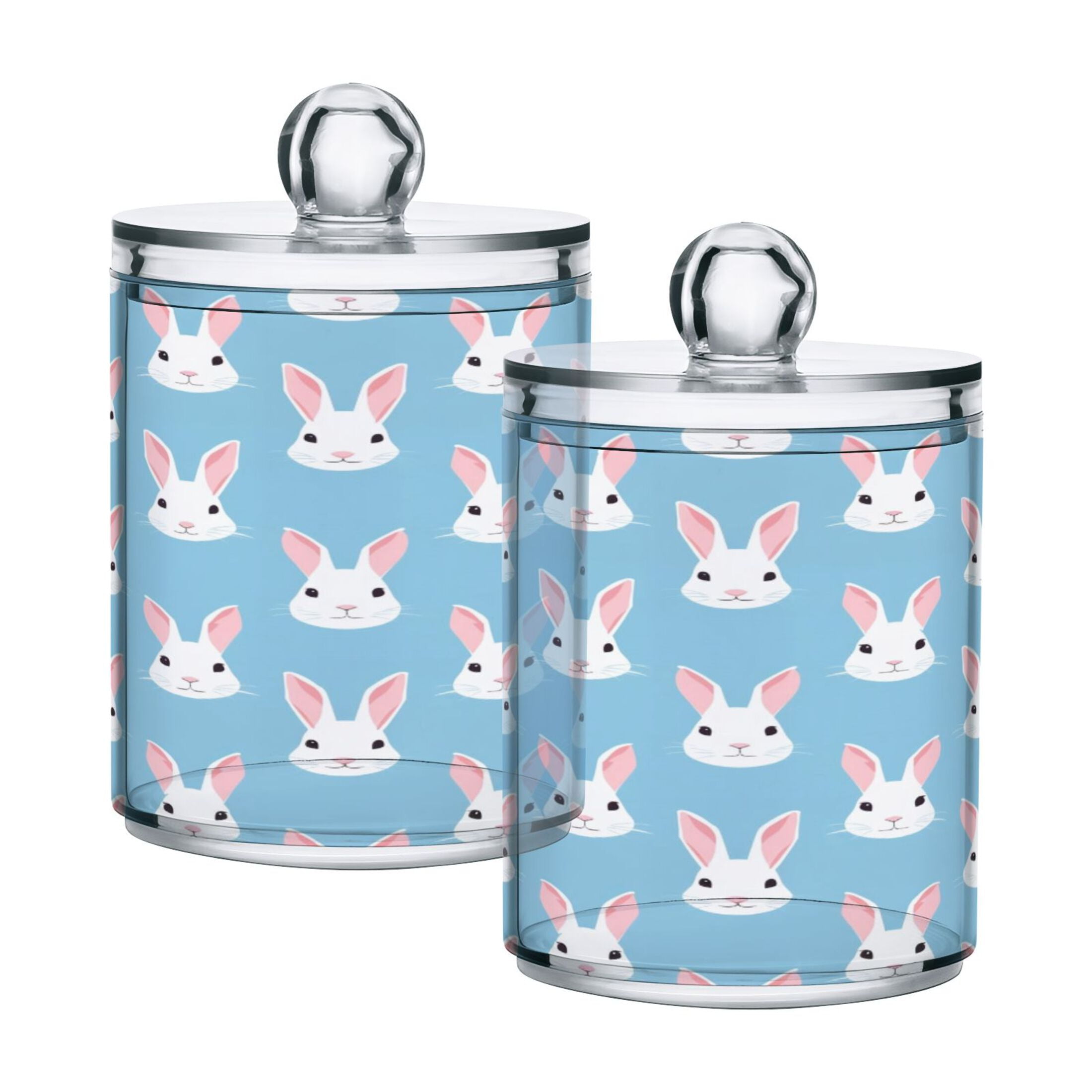 2 Pack Qtip Holder Dispenser Cute Rabbits Face Clear Plastic Storage ...