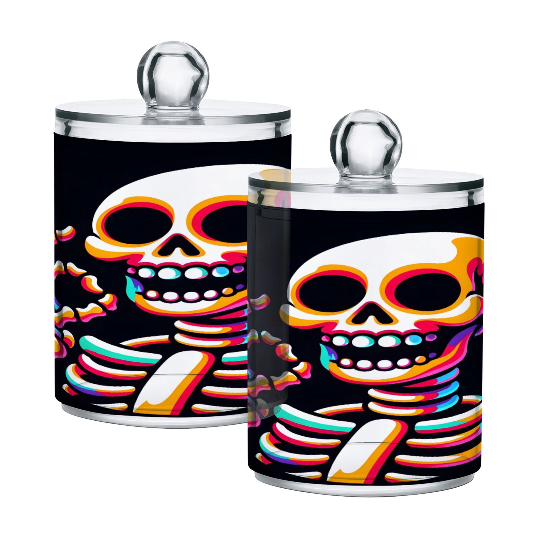 2 Pack Qtip Holder Dispenser Cute Rainbow Skull Skeleton Clear Plastic ...