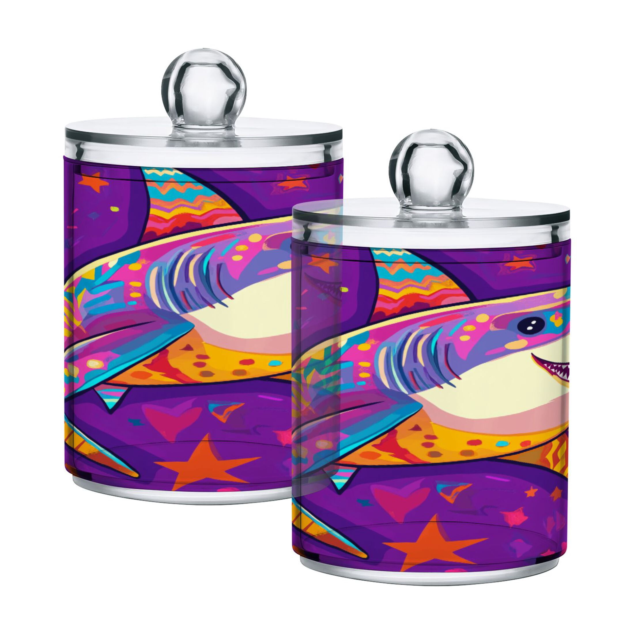 2 Pack Qtip Holder Dispenser Cute Shark and Star Clear Plastic Storage ...