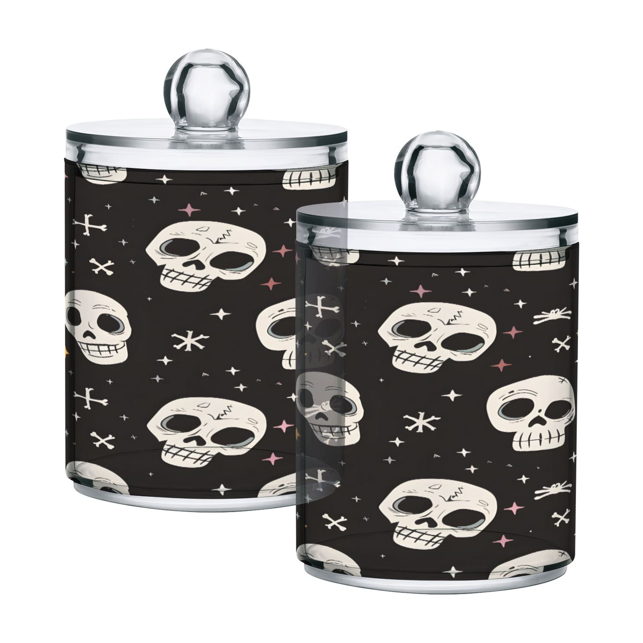 2 Pack Qtip Holder Dispenser Cute Skull with Star Clear Plastic Storage ...