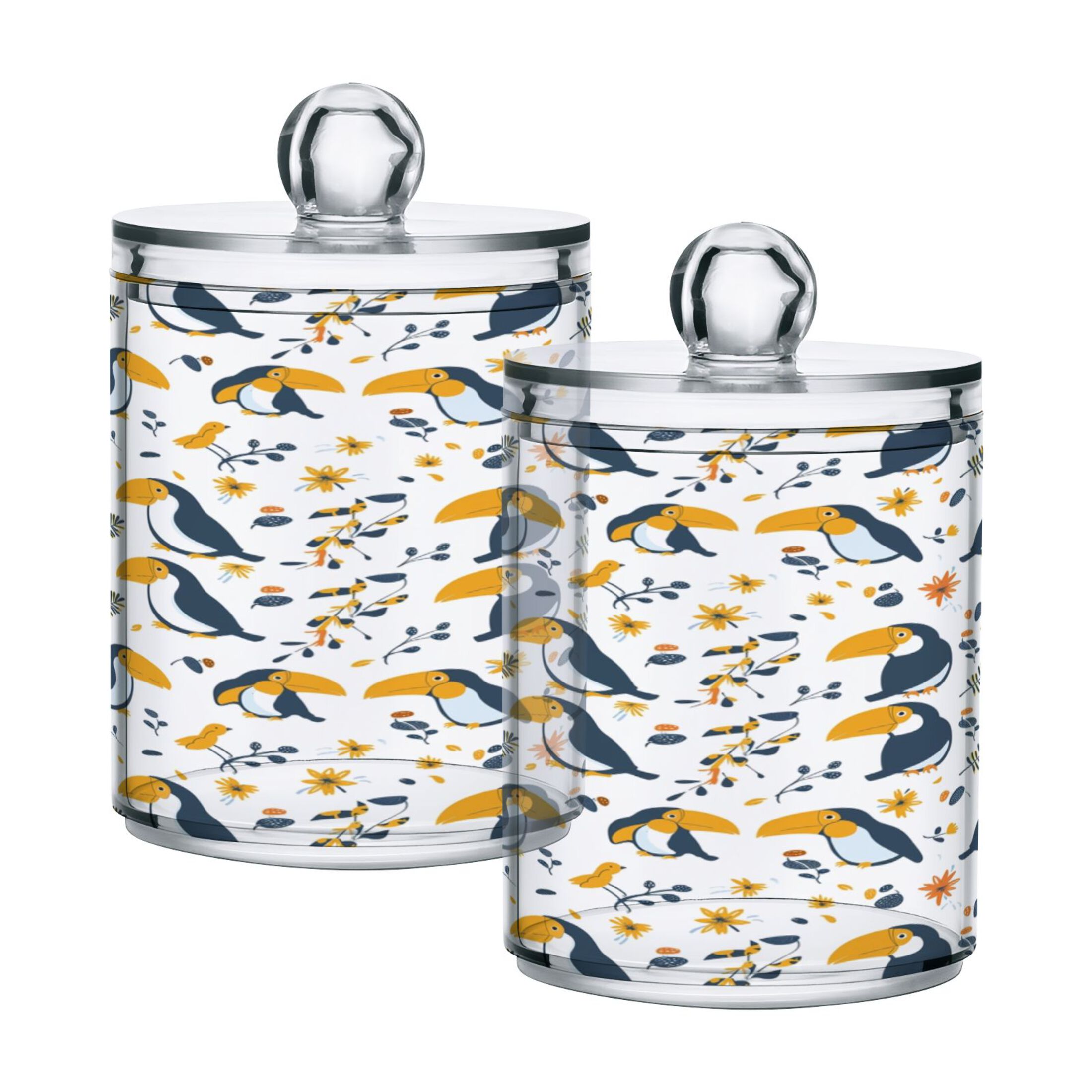 2 Pack Qtip Holder Dispenser Cute Toucans and Flower Clear Plastic ...