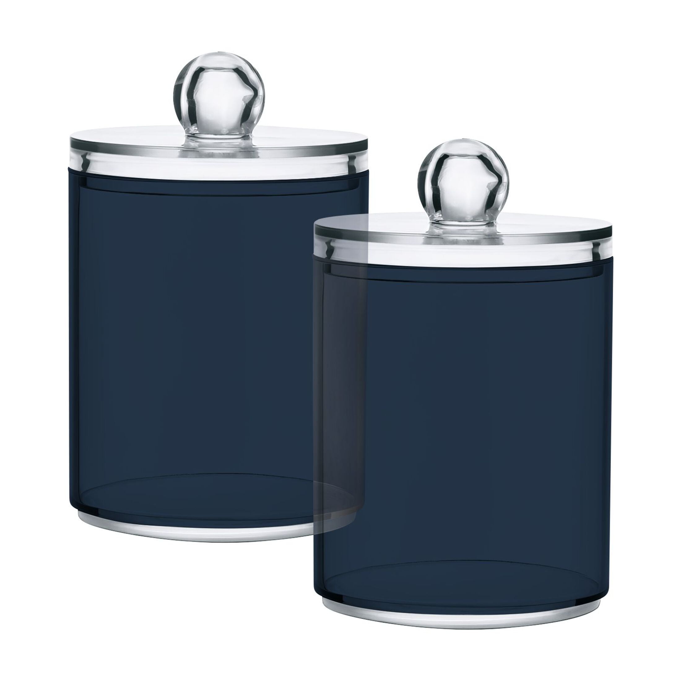 2 Pack Qtip Holder Dispenser Dark Blue Clear Plastic Storage Apothecary ...