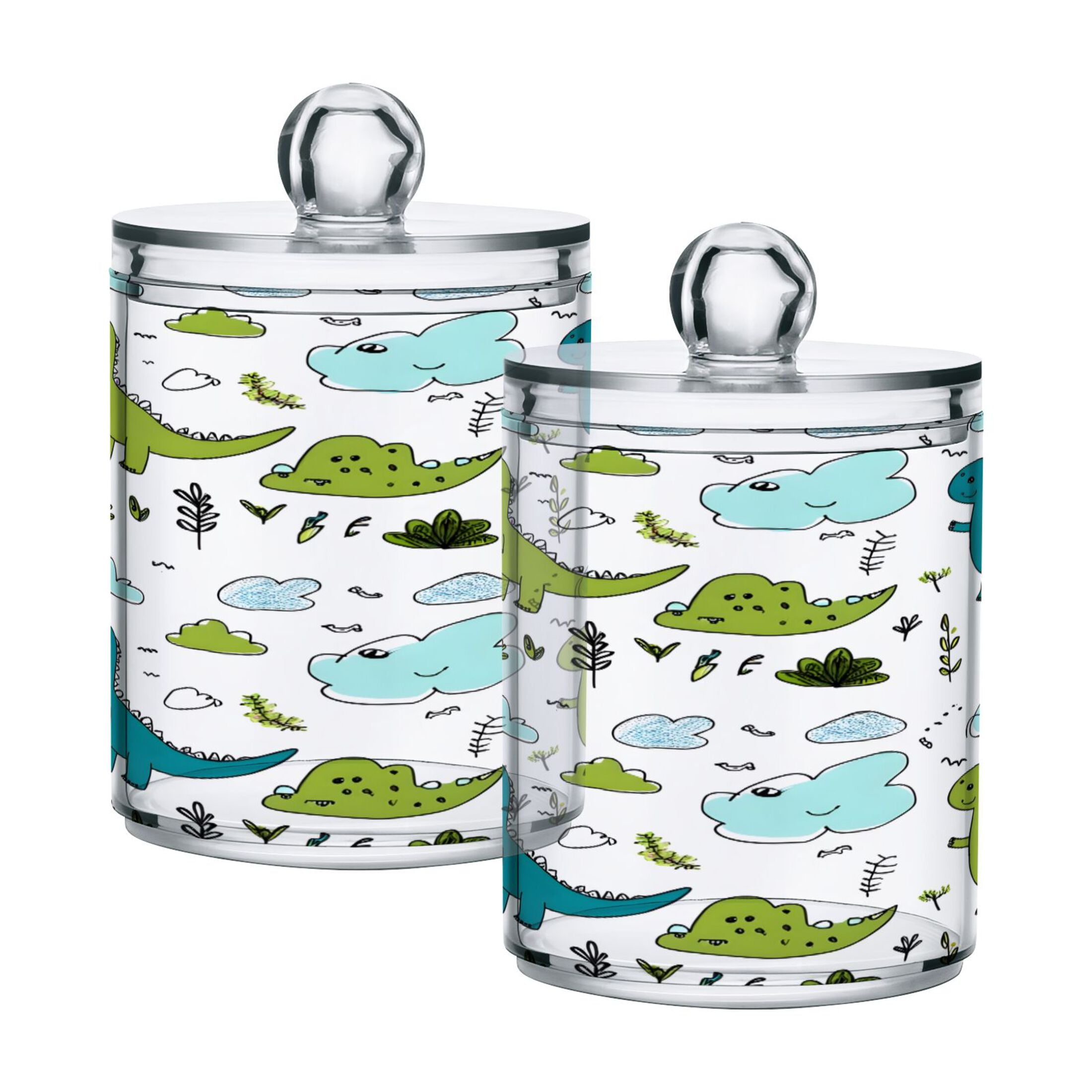 2 Pack Qtip Holder Dispenser Dinosaur and Cloud Clear Plastic Storage ...