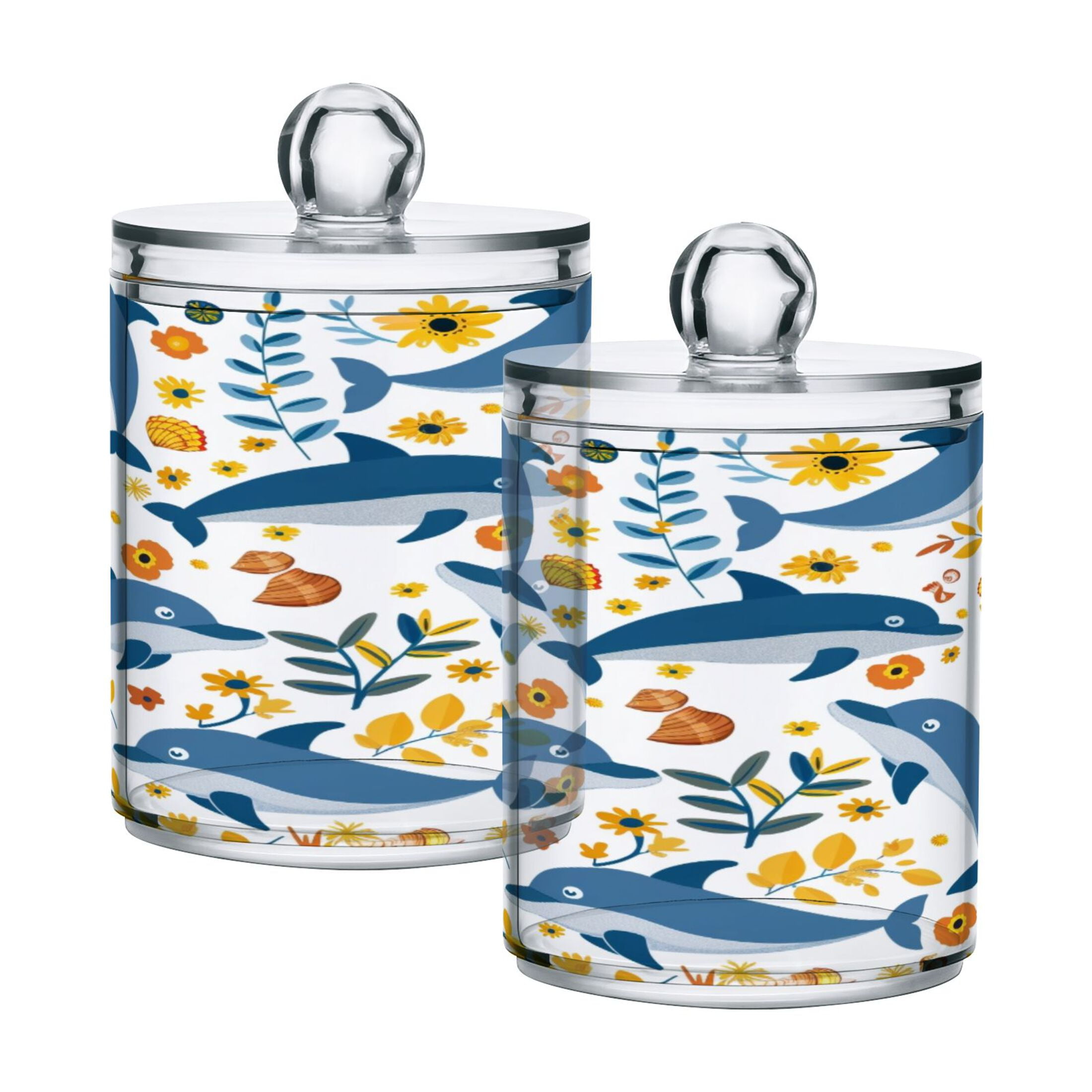 2 Pack Qtip Holder Dispenser Dolphin Sunflower Shell Leaf Clear Plastic ...