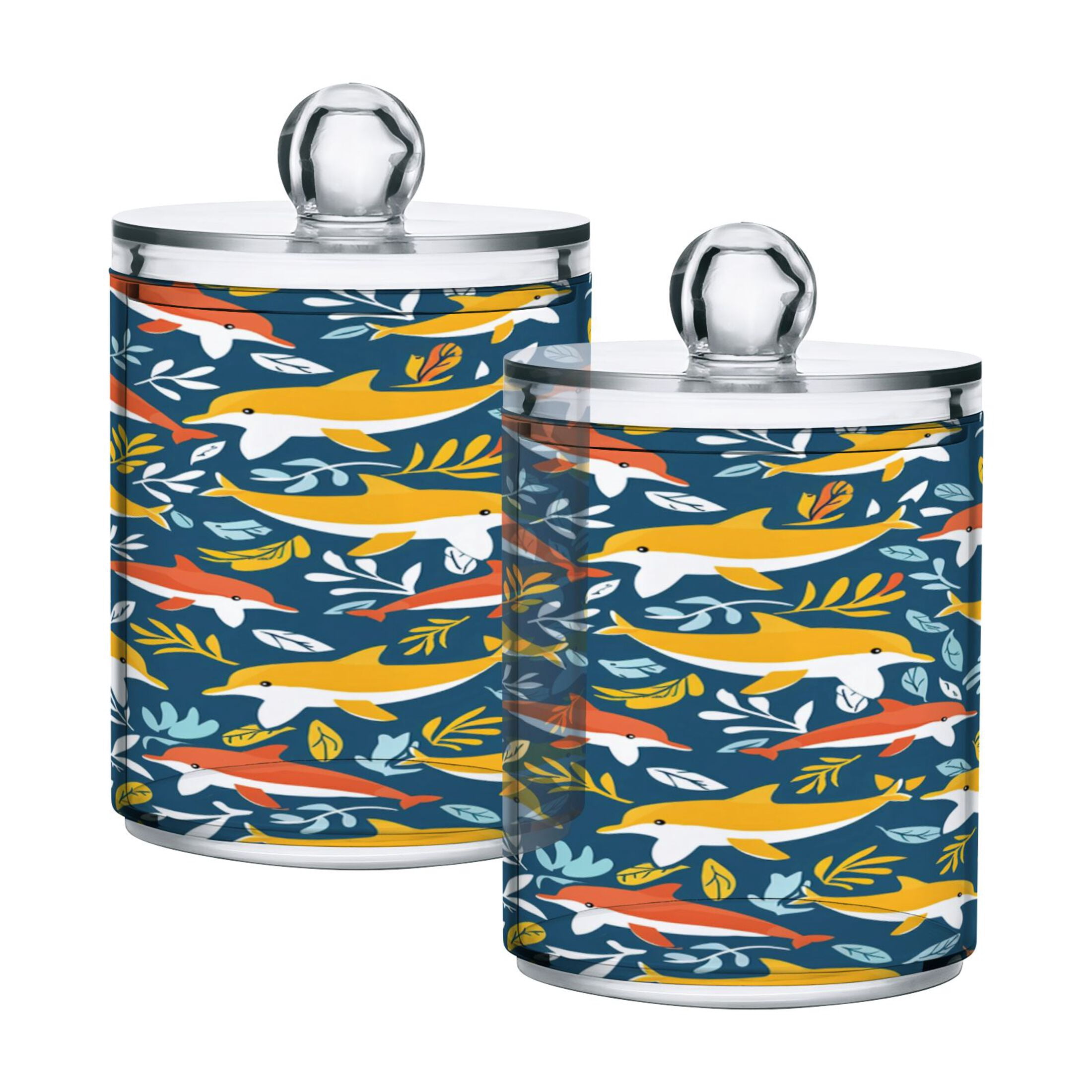 2 Pack Qtip Holder Dispenser Dolphin with Seaweed Clear Plastic Storage ...