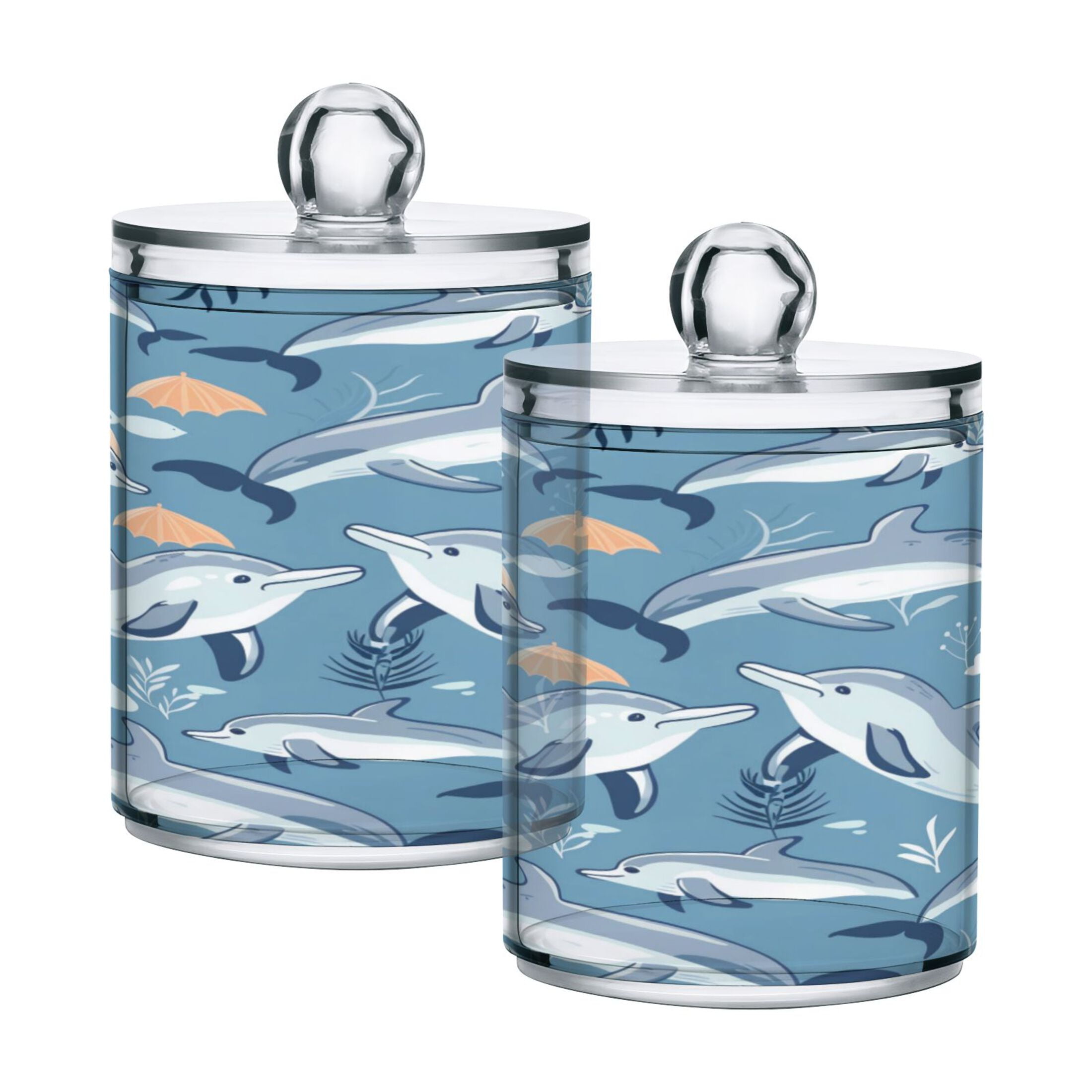 2 Pack Qtip Holder Dispenser Dolphins Cloud Leaf Clear Plastic Storage ...