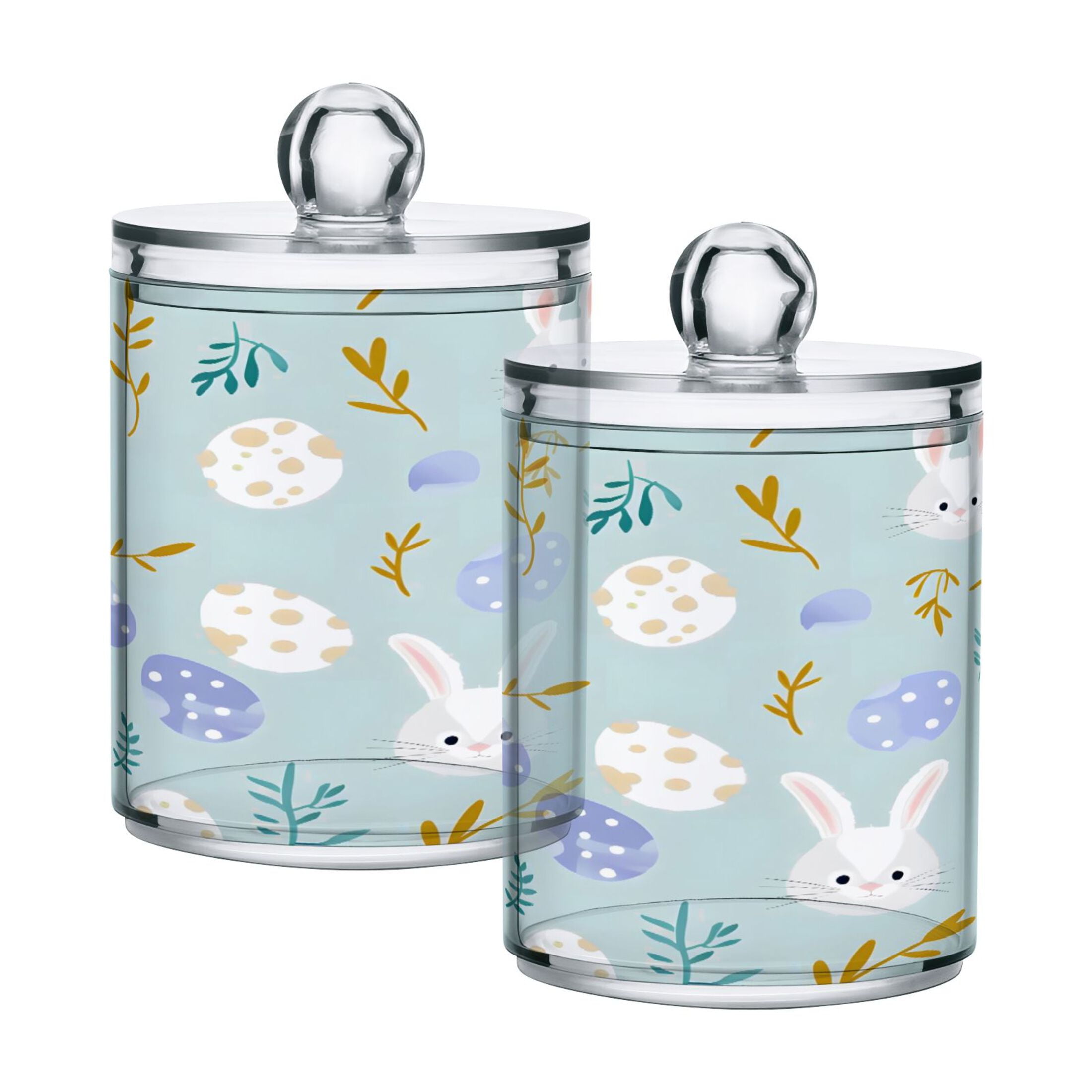 2 Pack Qtip Holder Dispenser Easter Egg and Bunny Rabbit Clear Plastic ...