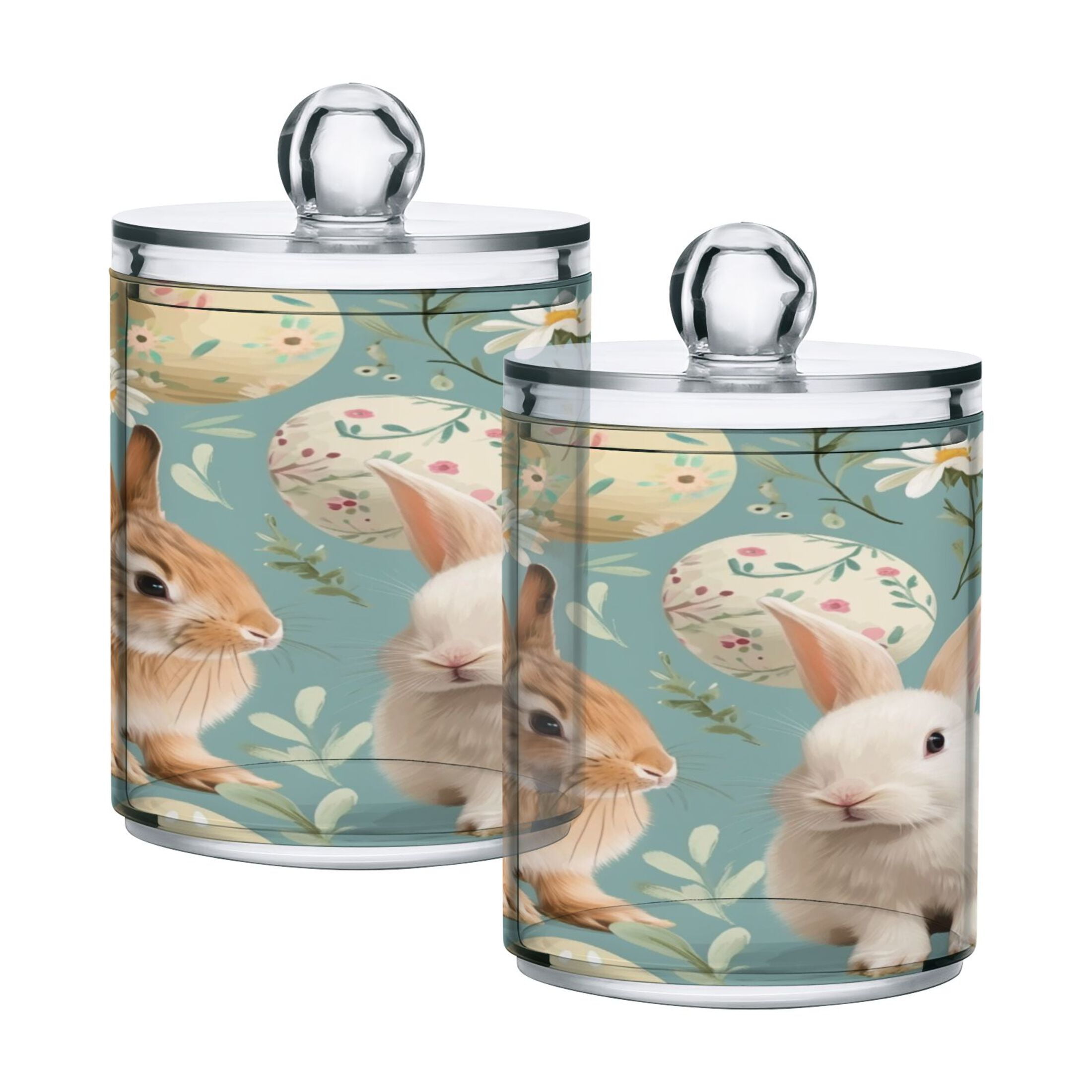 2 Pack Qtip Holder Dispenser Easter Rabbit Eggs Flower Clear Plastic ...