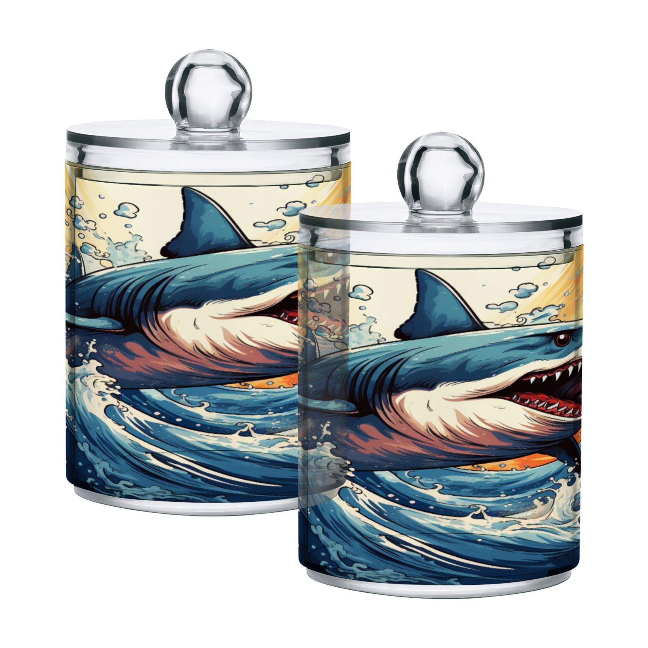 2 Pack Qtip Holder Dispenser Ferocious Shark Clear Plastic Storage ...